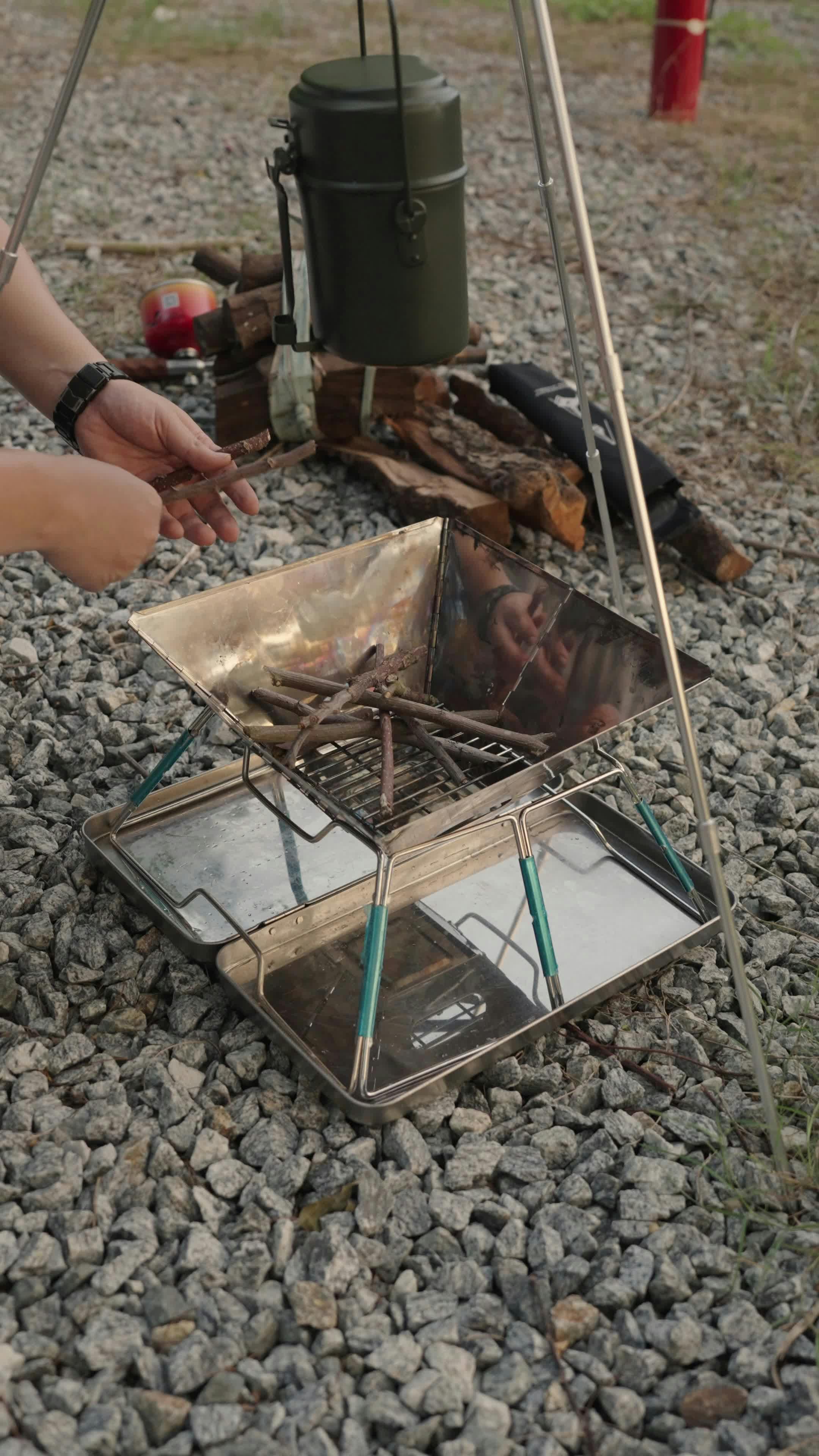 Outdoor Campfire Setup with Cooking Kit Free Stock Video Footage ...