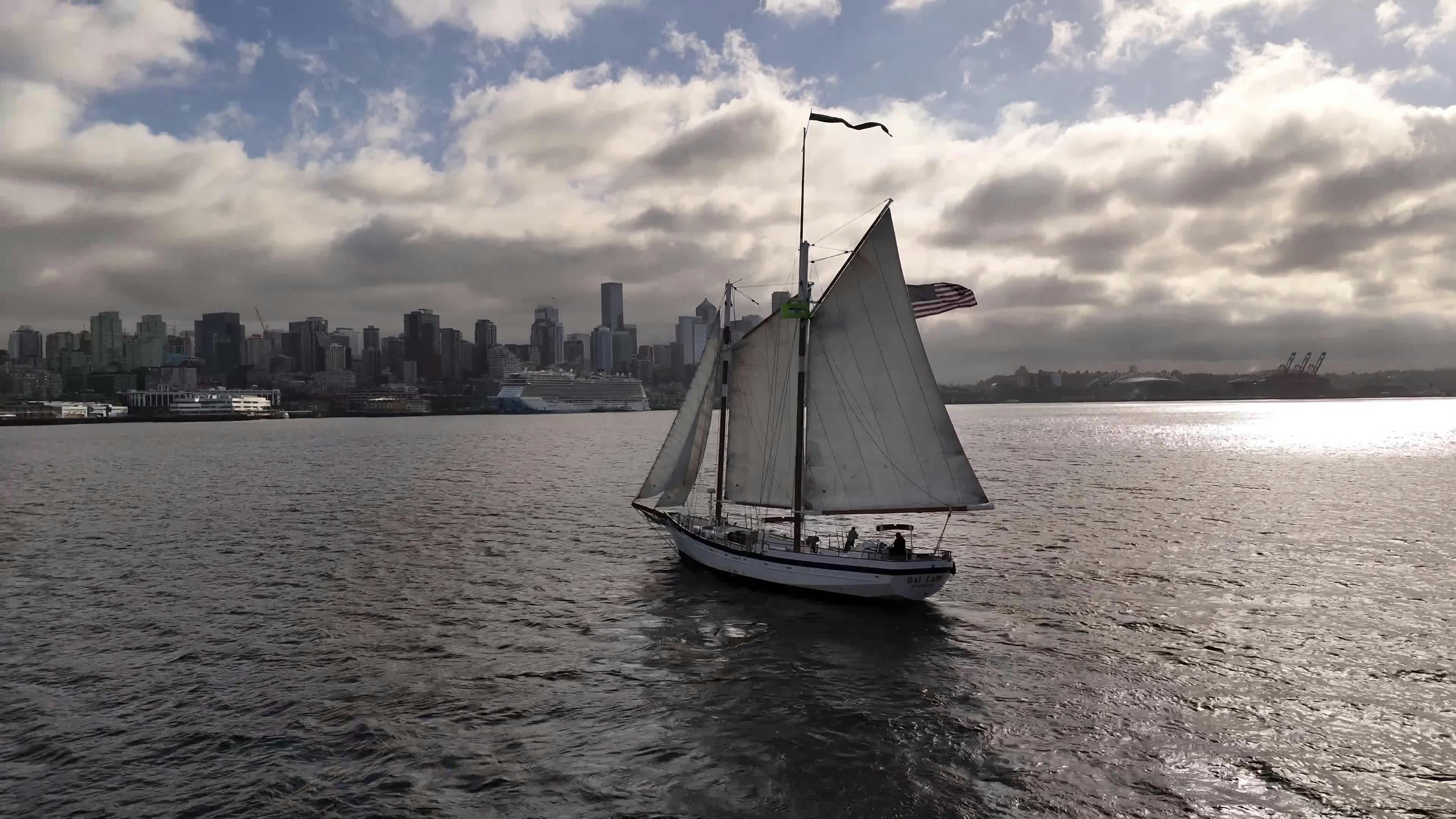 Majestic Sailboat Sailing Seattle Waters at Day Free Stock Video ...