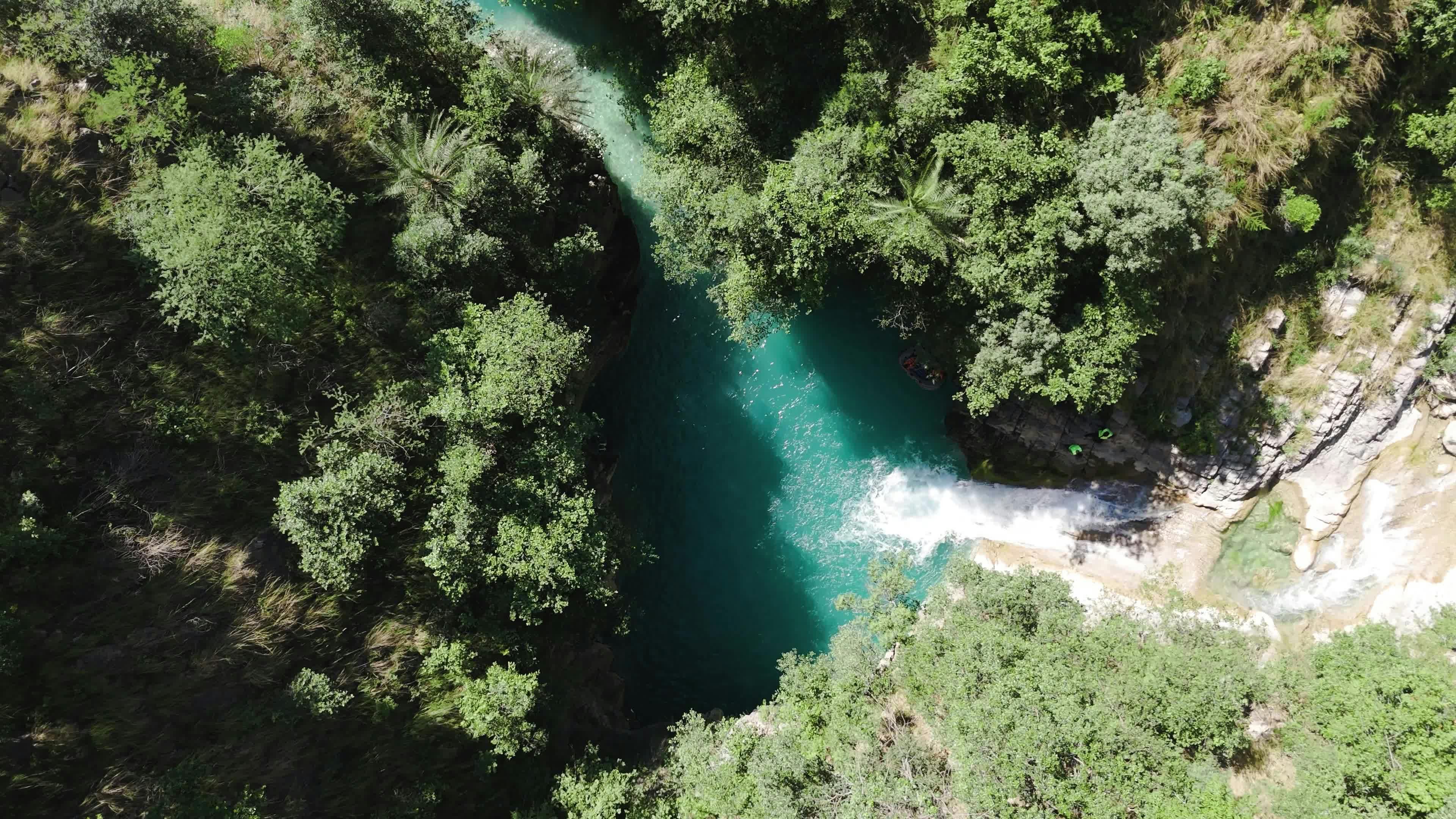 Aerial View of Scenic River and Waterfall in Nature Free Stock Video ...