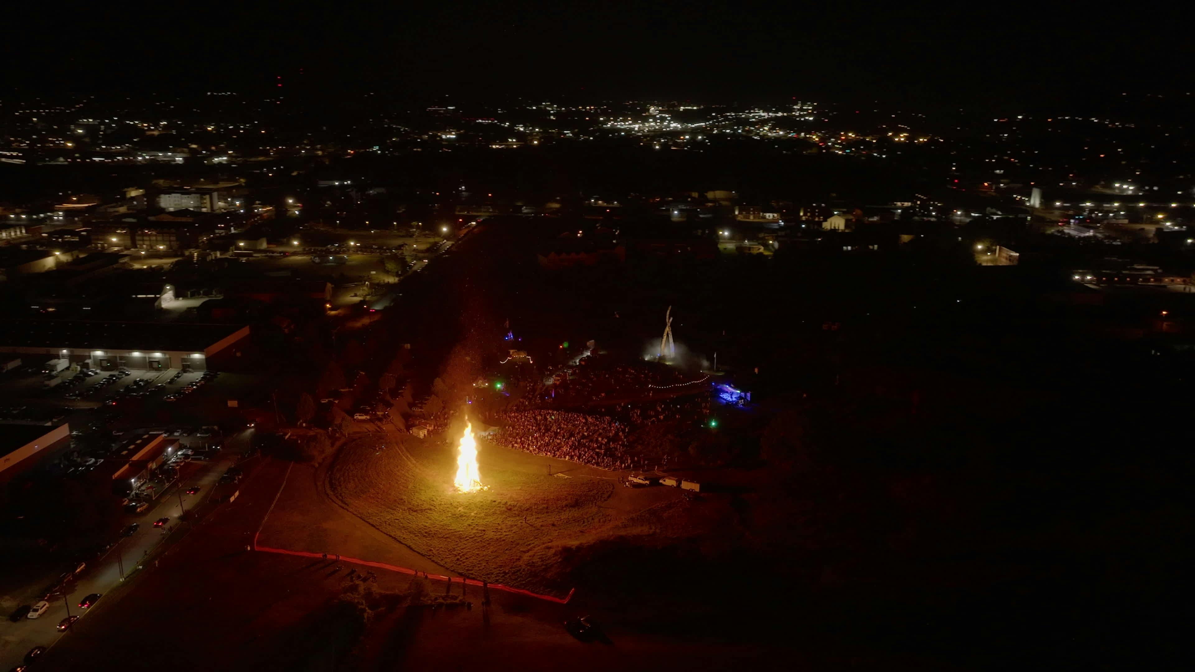 Aerial Night View of Bonfire Celebration Free Stock Video Footage ...