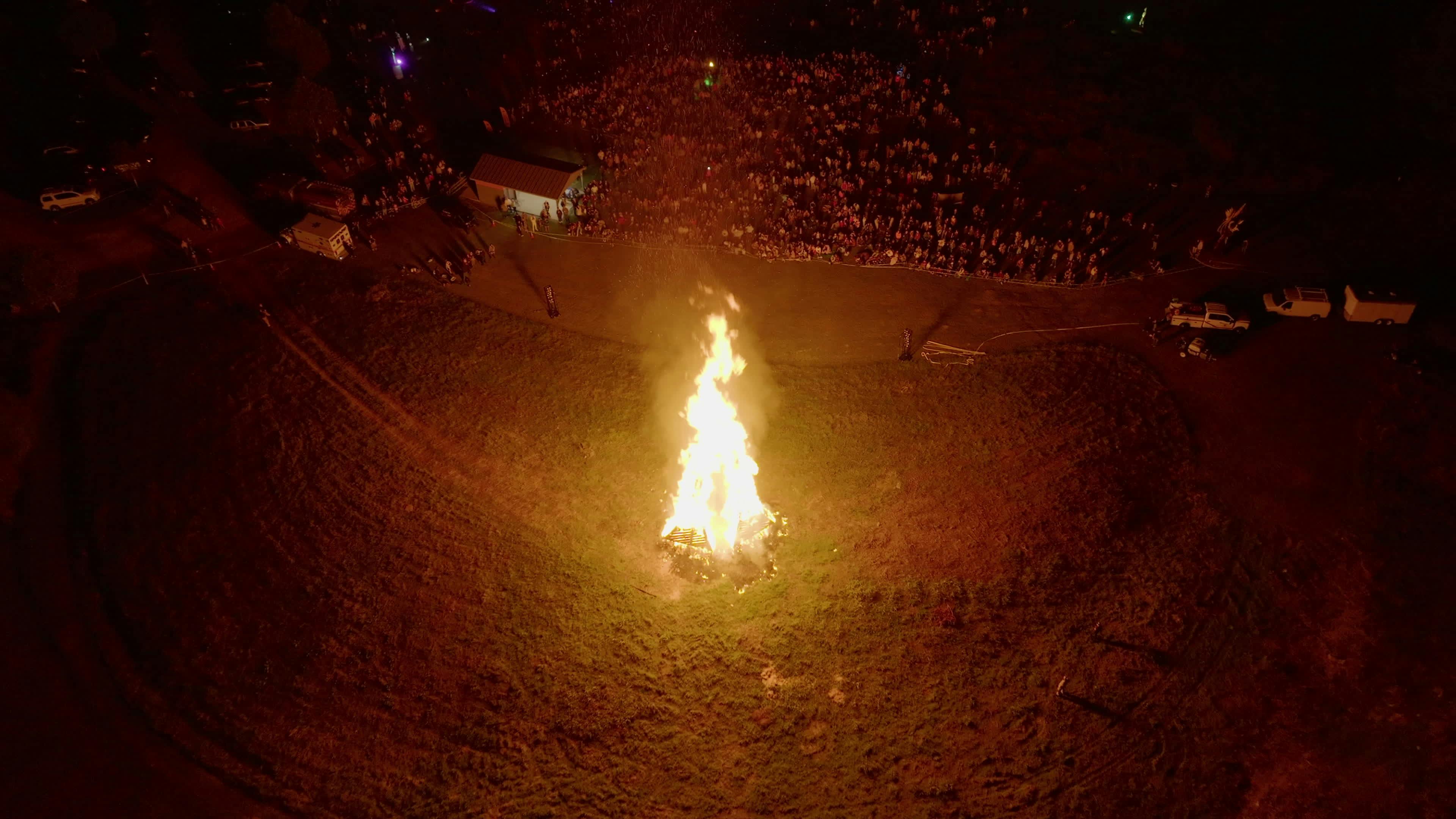Aerial Night View of Celebratory Bonfire Event Free Stock Video Footage ...