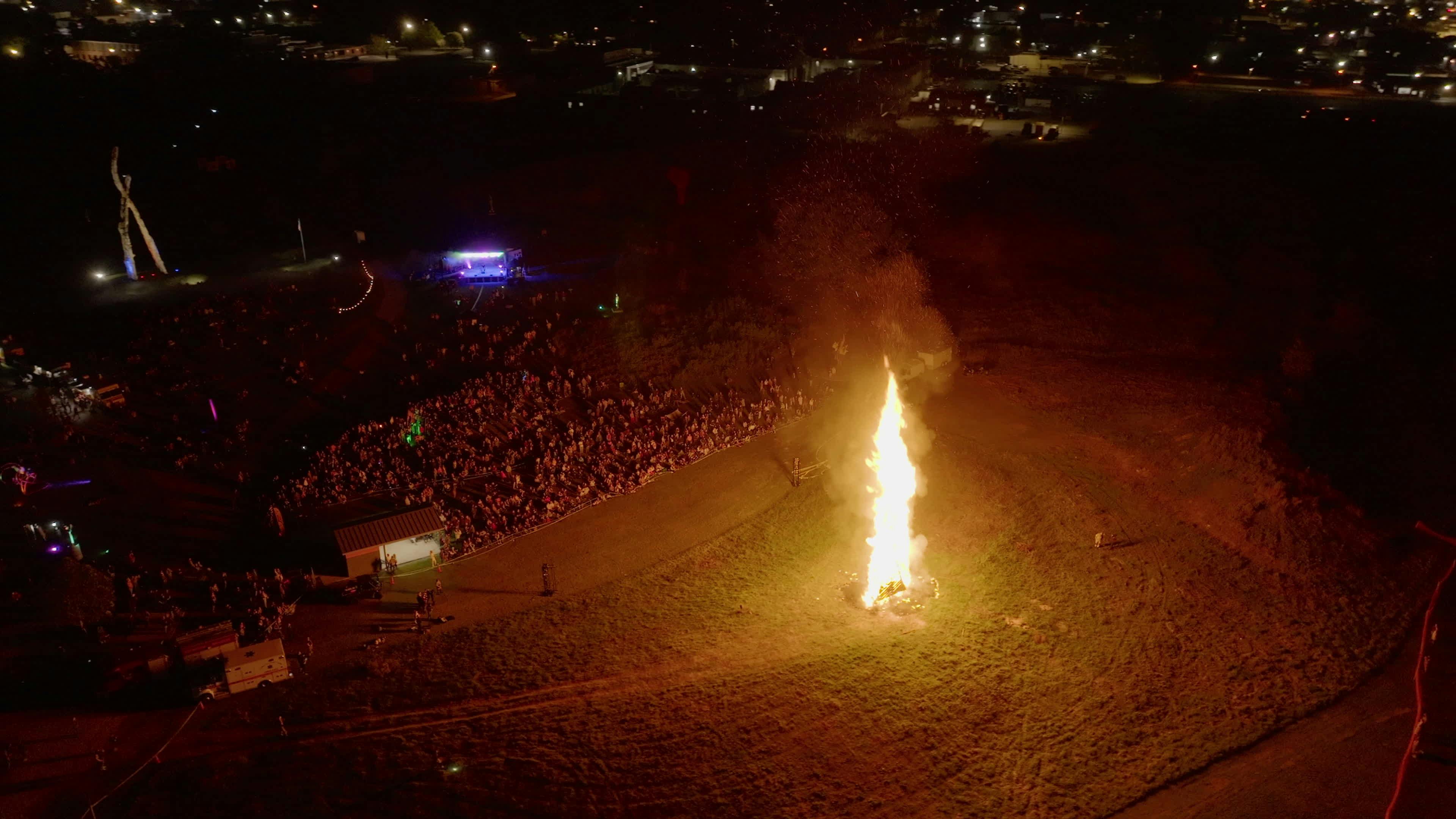 Nighttime Bonfire Festival Aerial View Free Stock Video Footage ...