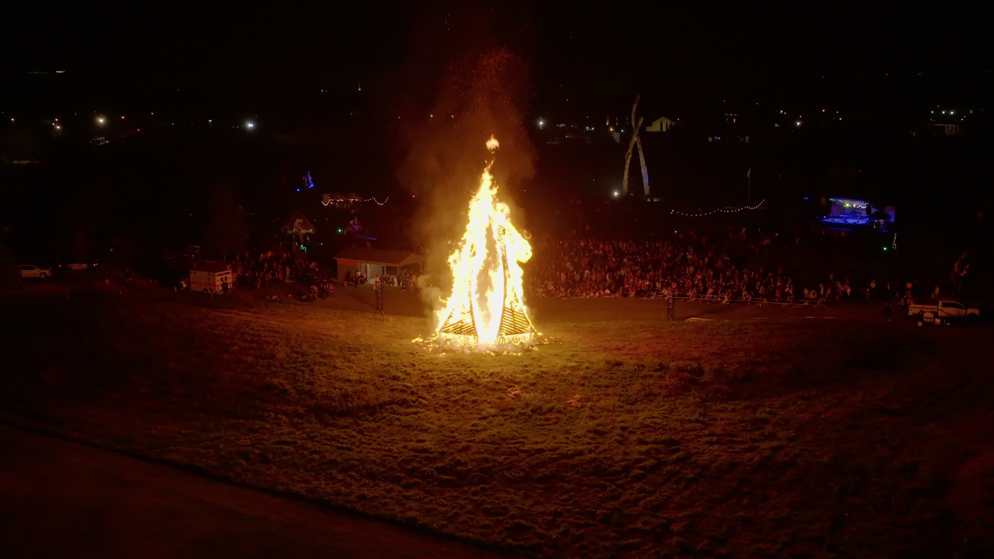 Nighttime Festival Bonfire with Large Crowd Free Stock Video Footage ...