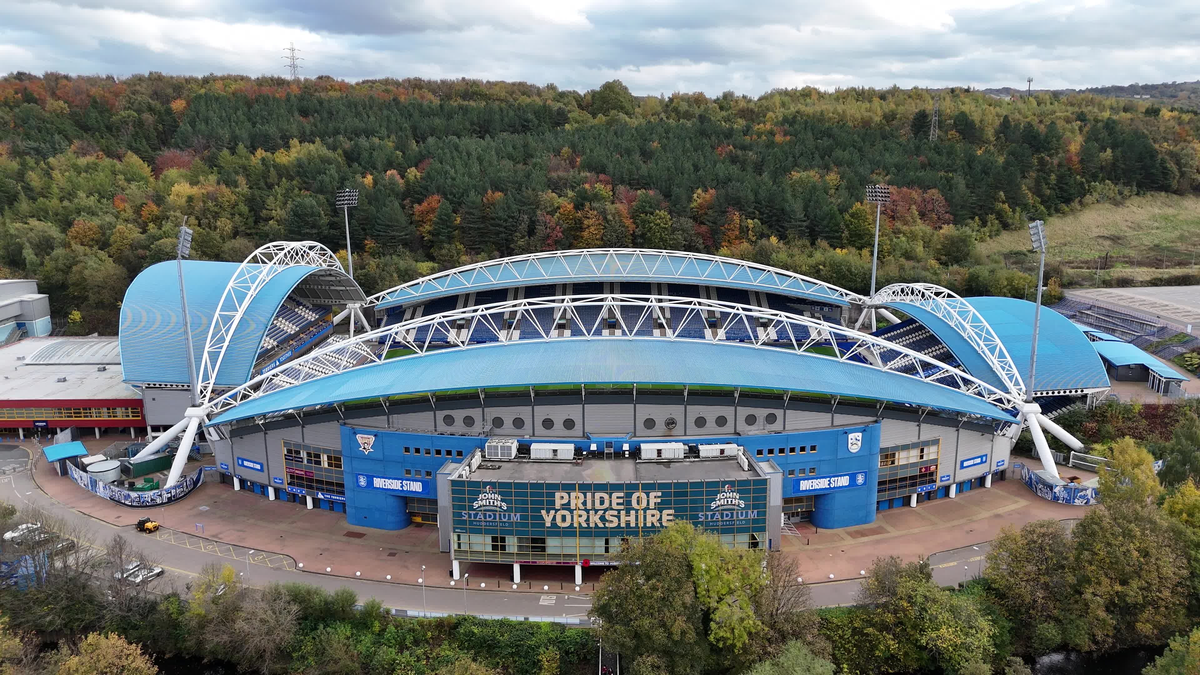 Aerial View of John Smith's Stadium in Fall Free Stock Video Footage ...