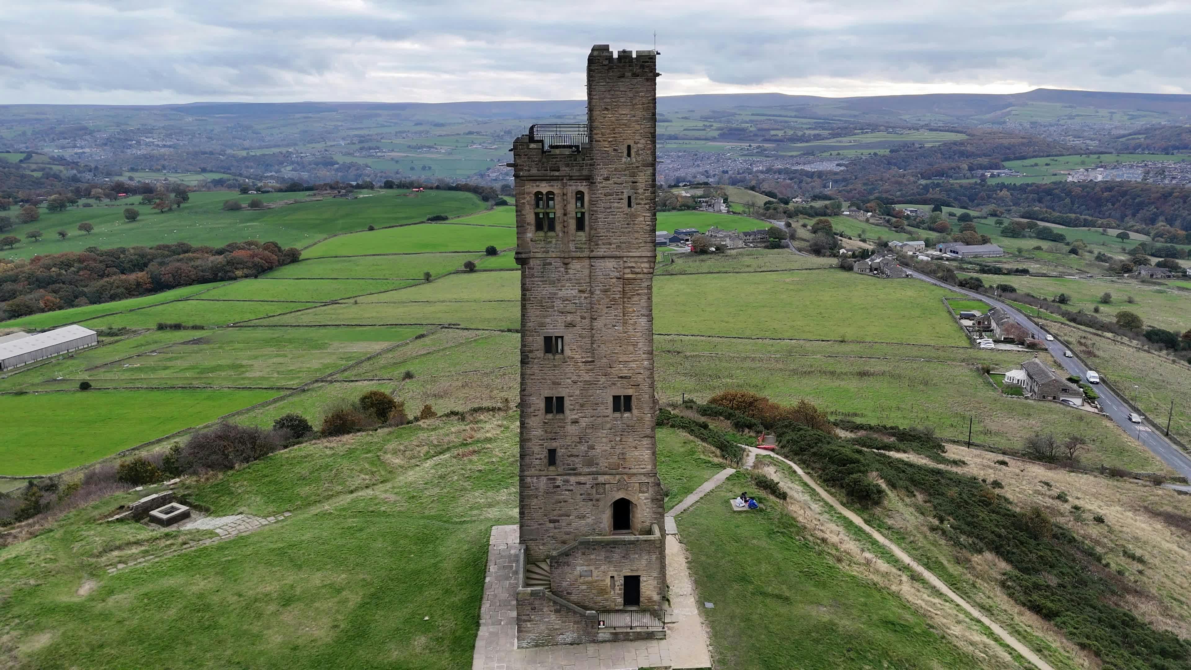 Drone Aerial View of Victoria Tower on Castle Hill Free Stock Video ...
