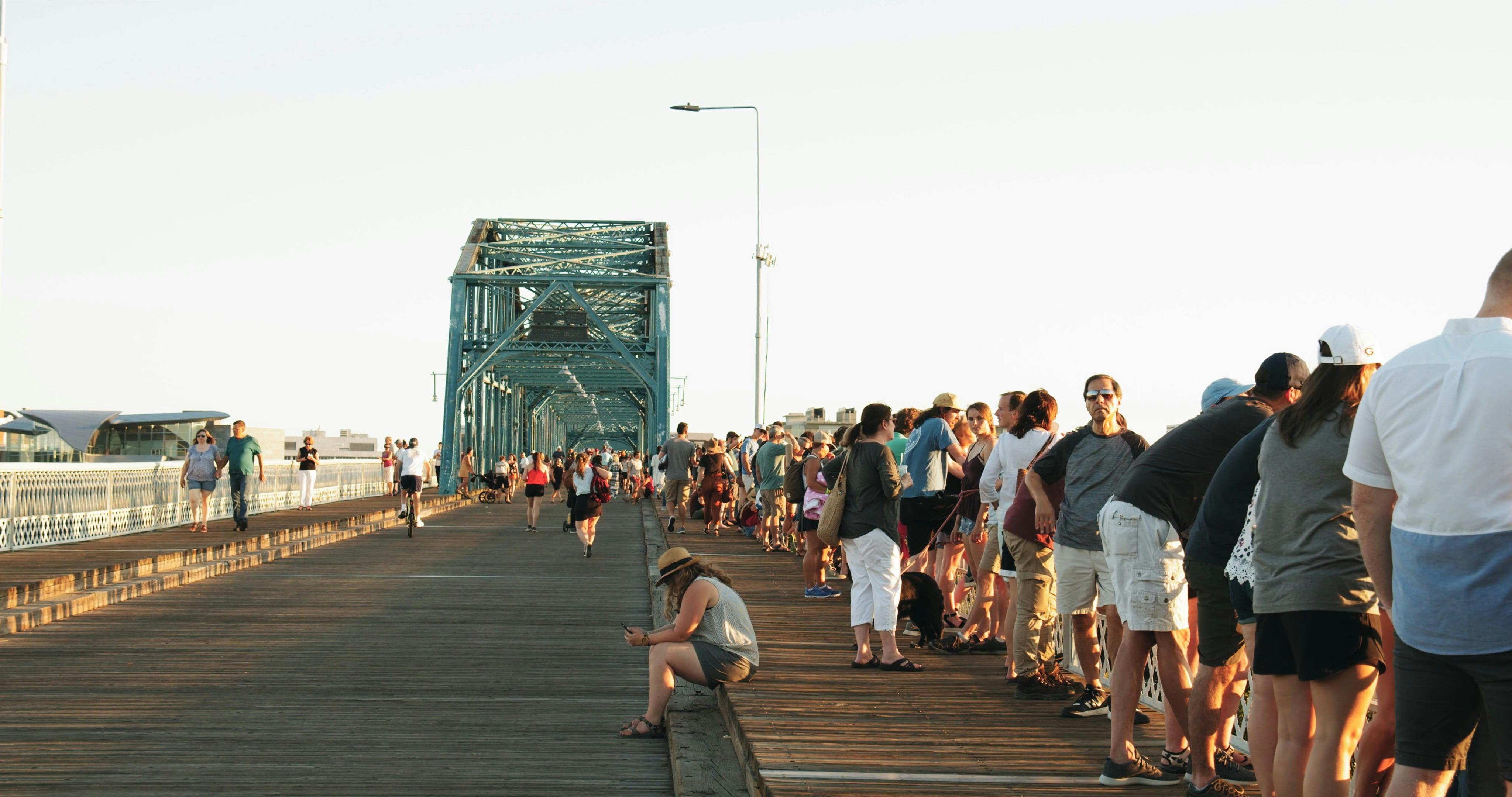 People Enjoying Their Day In A Walking Bridge Free Stock Video Footage ...