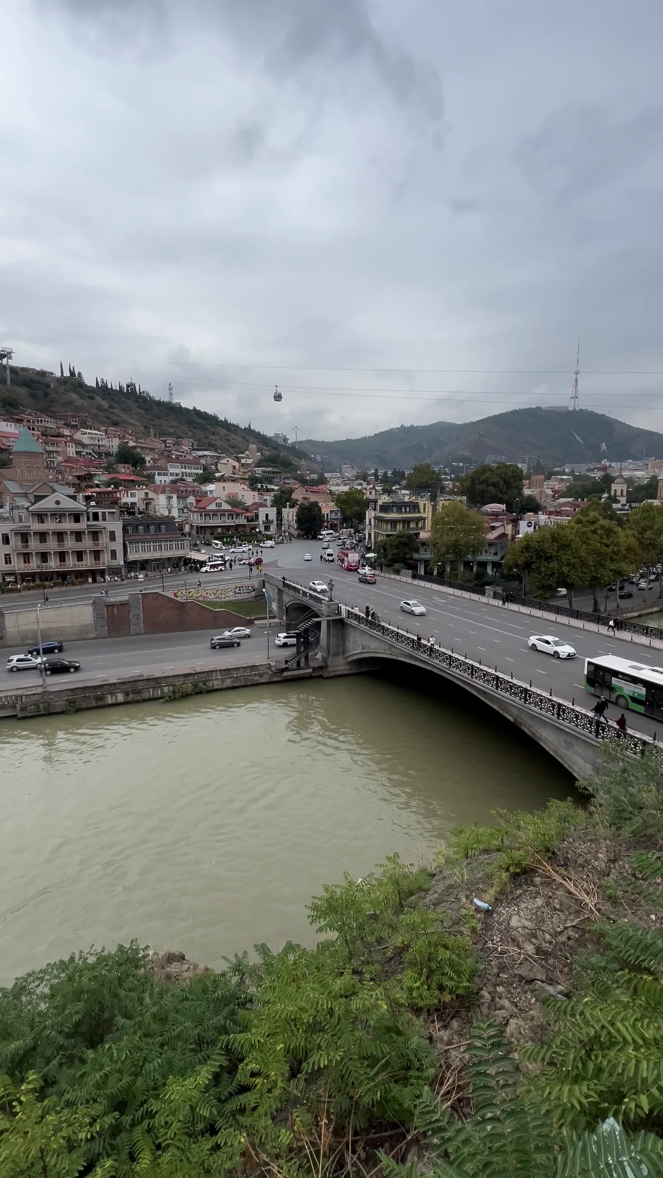 Scenic view of Mtkvari River and Tbilisi Bridge Free Stock Video ...