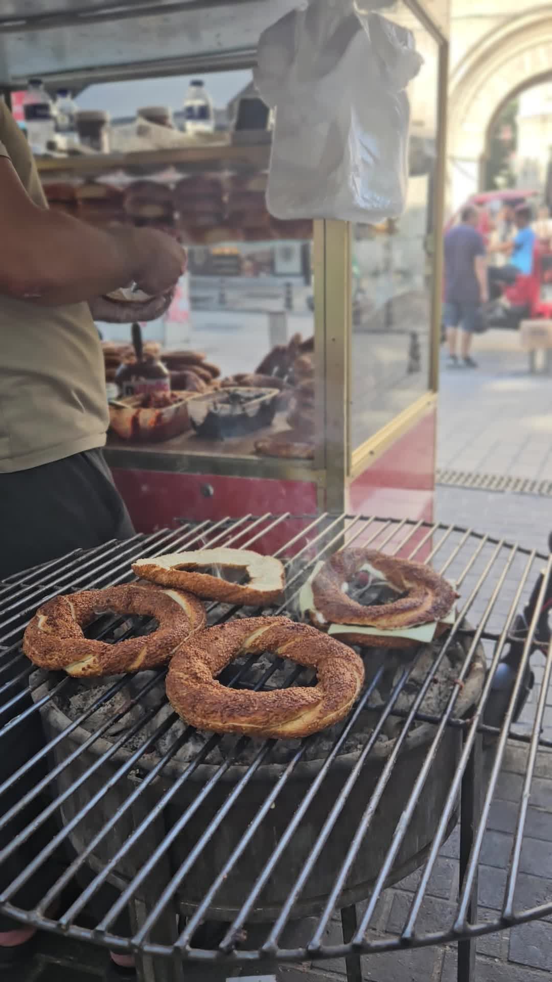 Street Vendor Preparing Fresh Bagels for Sale Free Stock Video Footage ...