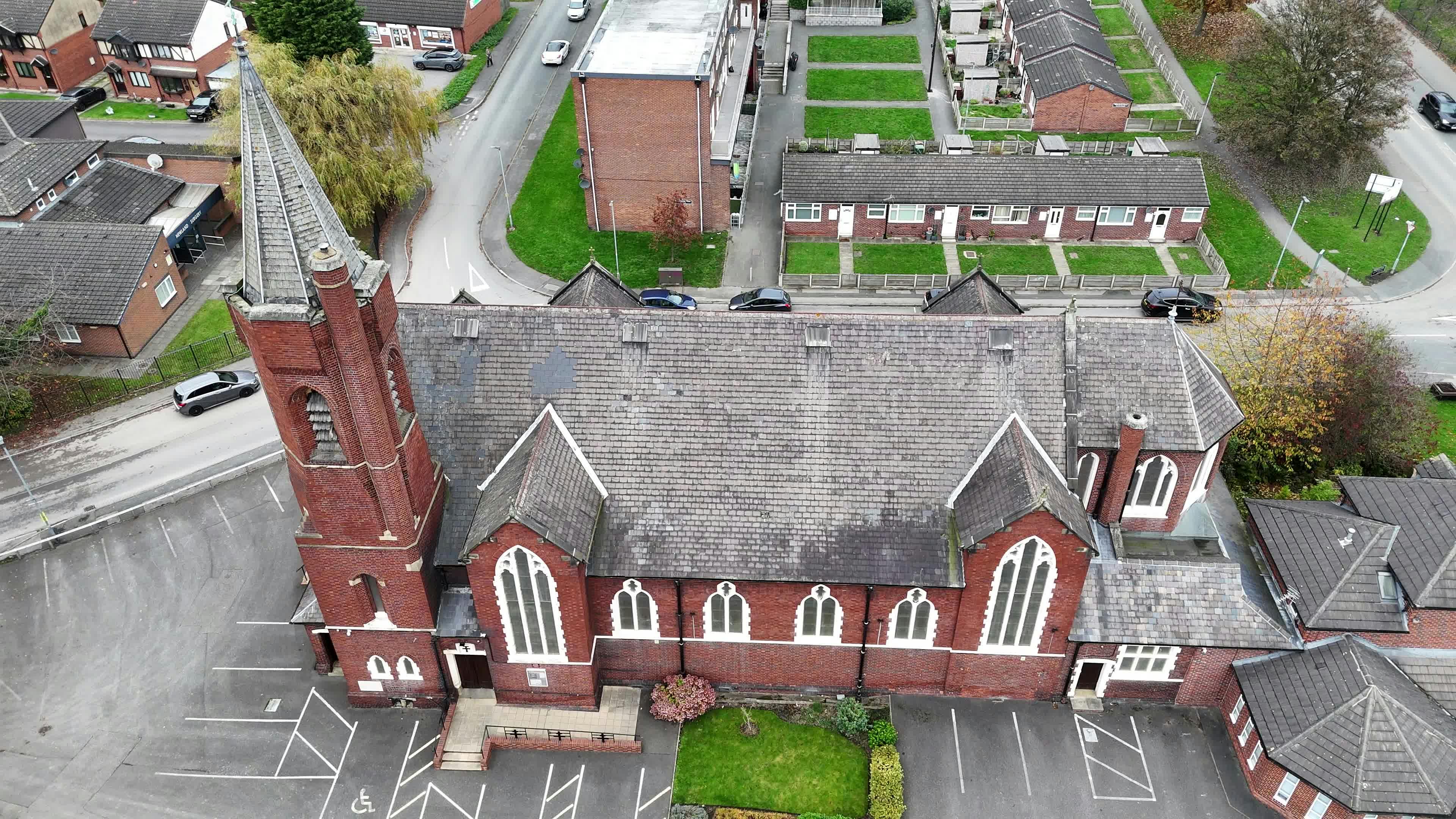 Aerial View of Historic Brick Church Building Free Stock Video Footage ...