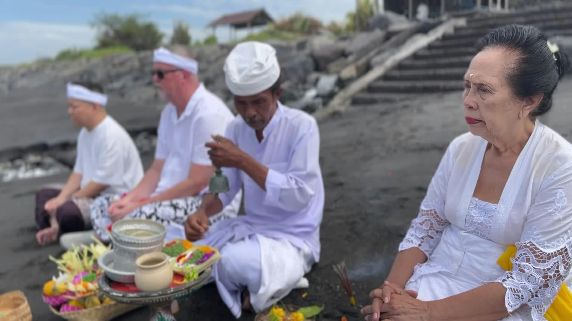 Traditional Balinese Ceremony on Beach with Rituals Free Stock Video ...