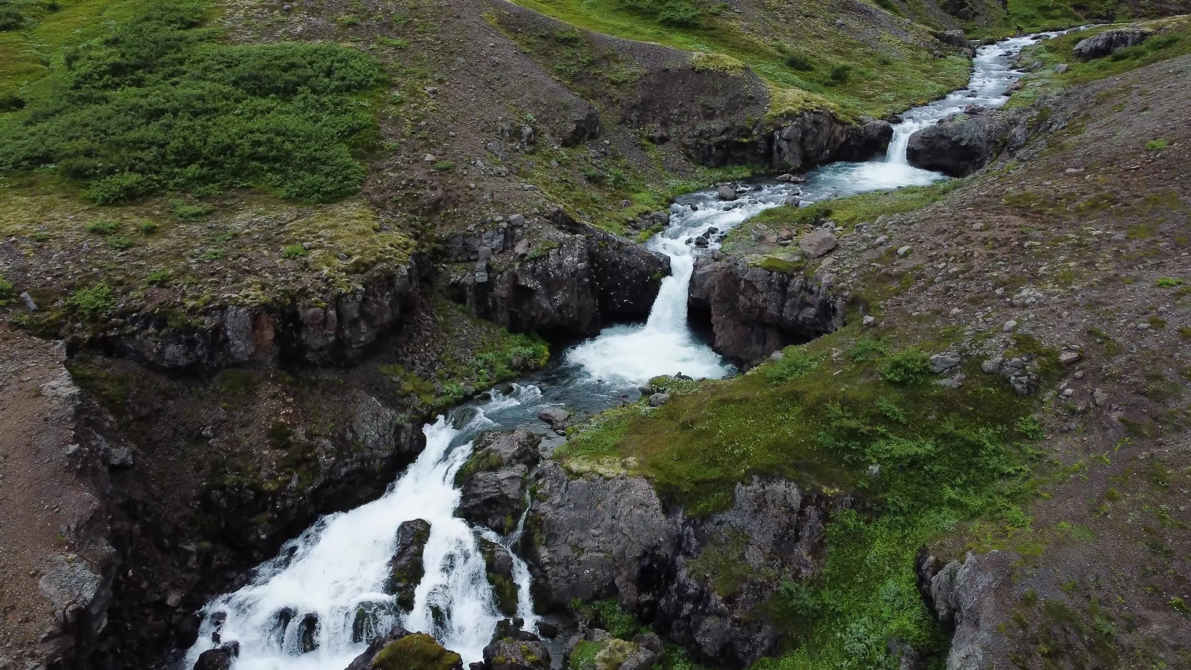 Aerial View of Scenic Waterfall Stream Over Rocks Free Stock Video ...
