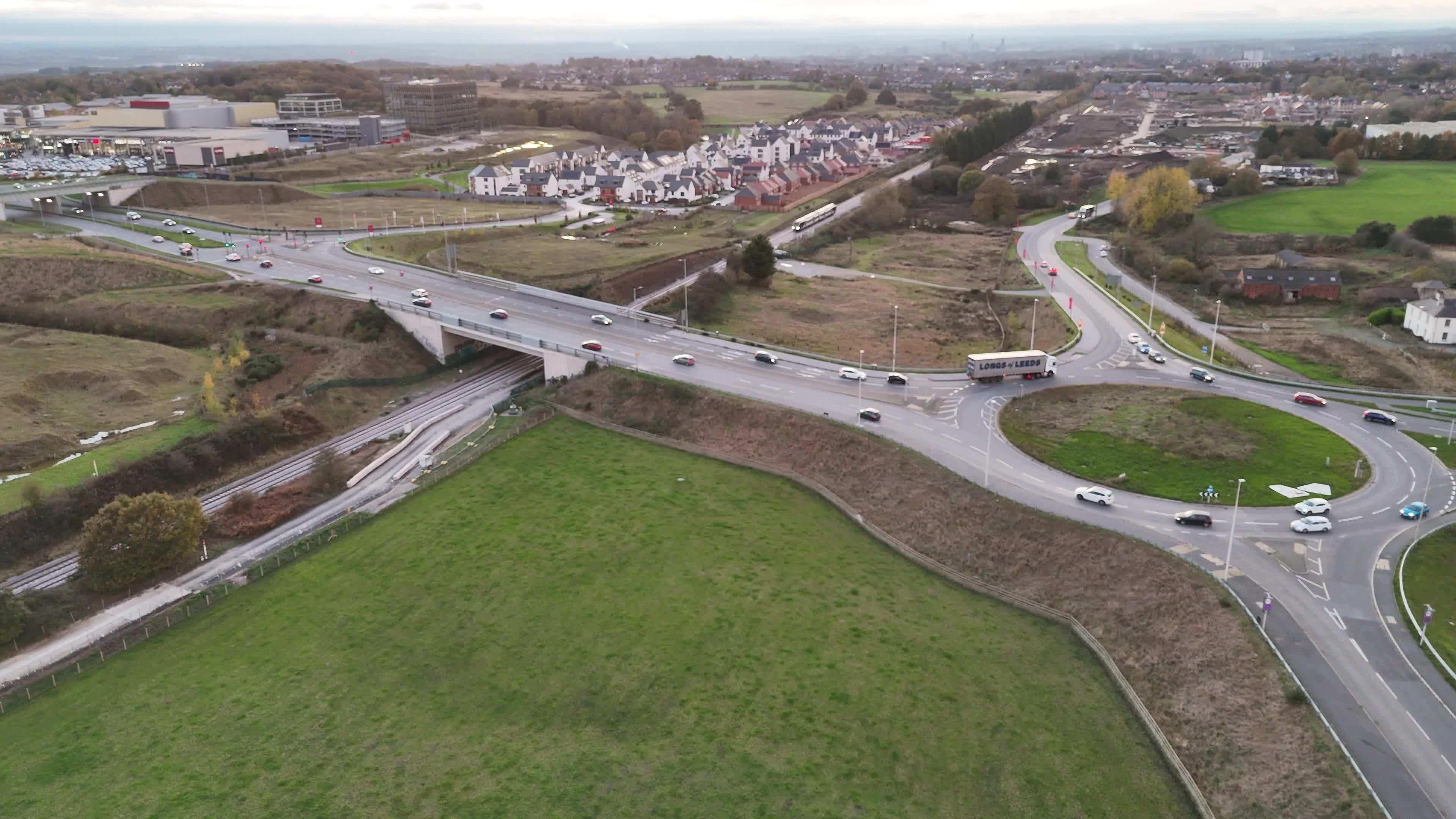 Aerial View of Roundabout and Green Fields Free Stock Video Footage ...