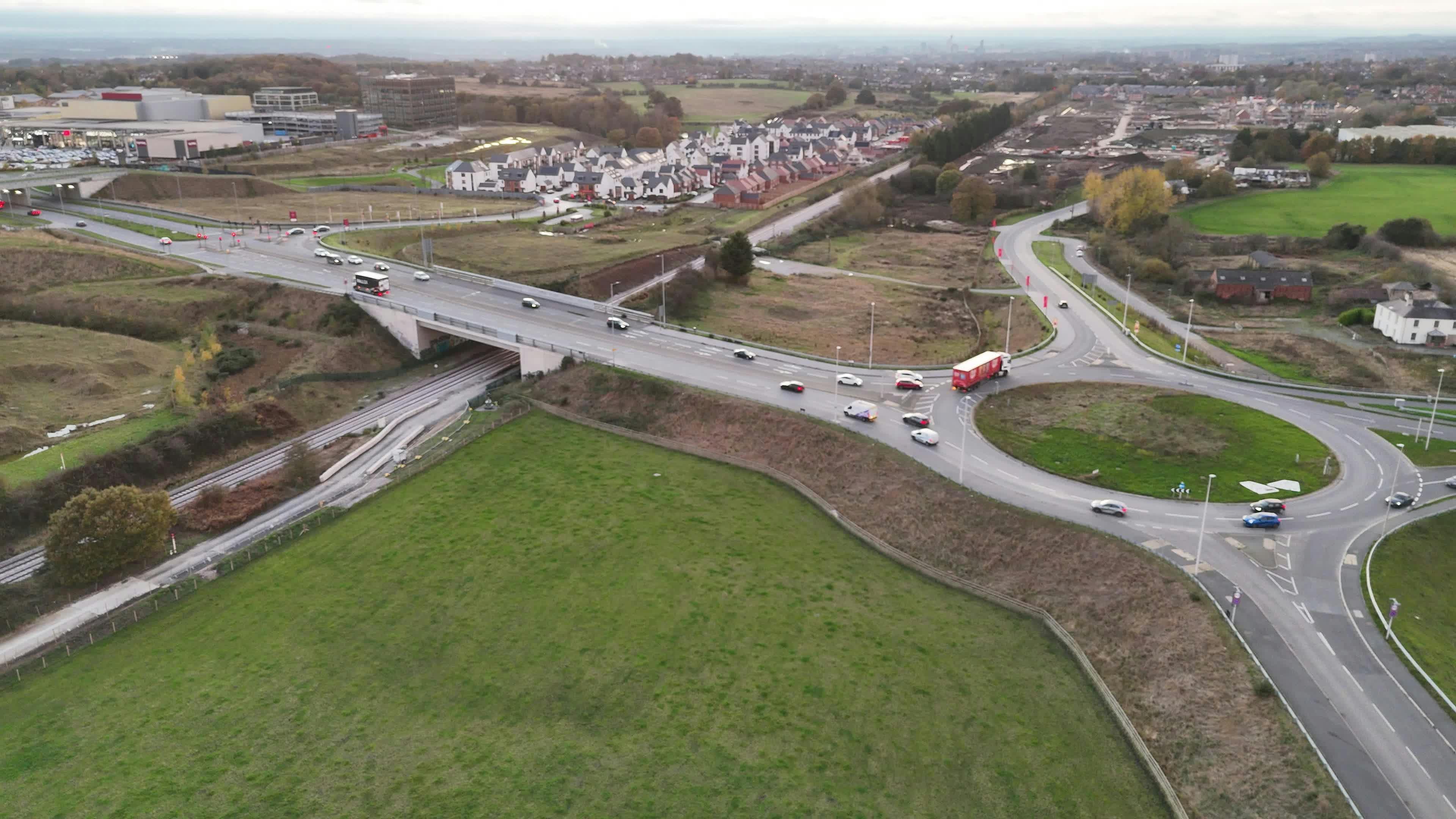 Aerial View of Traffic on Rural Highway Intersection Free Stock Video ...