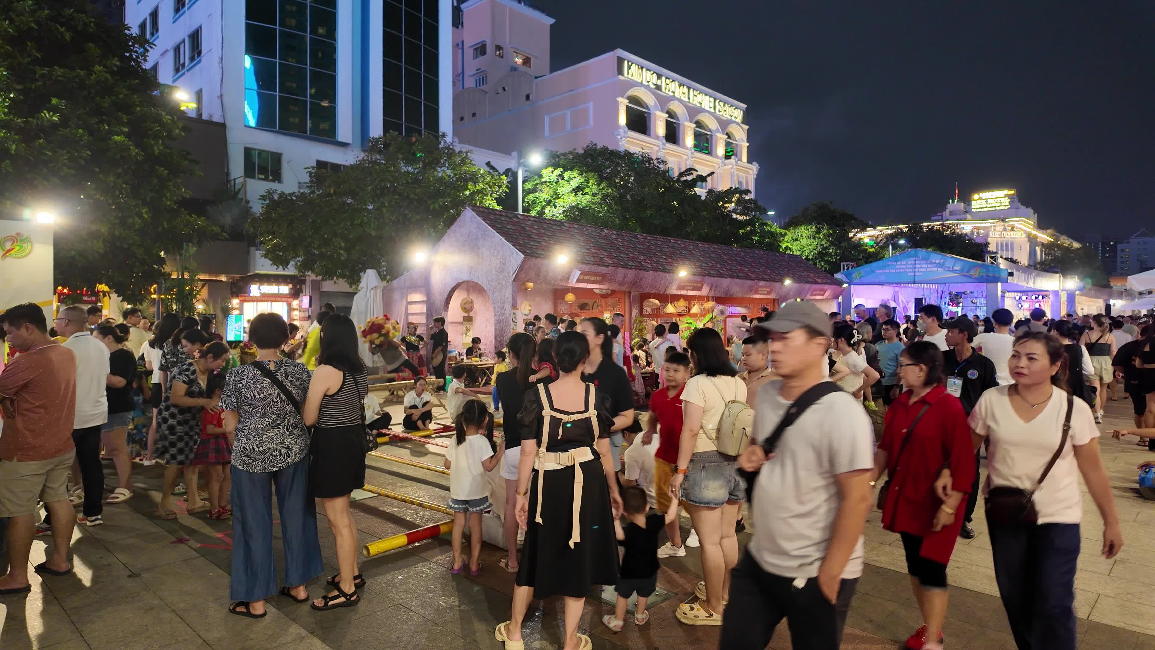 Vibrant Night Market Scene with Crowd Free Stock Video Footage, Royalty ...