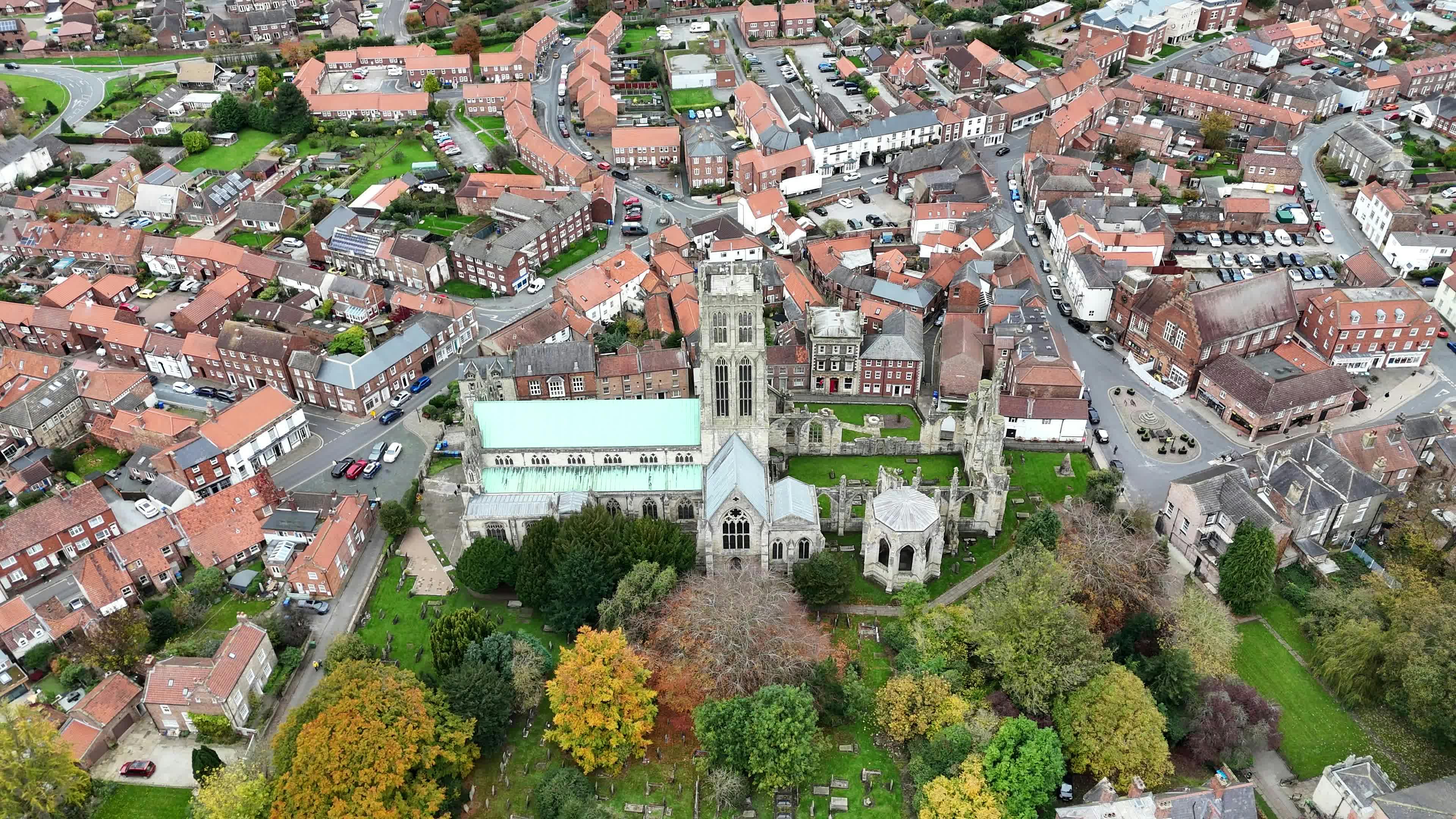 Aerial View of Historic English Town and Cathedral Free Stock Video ...