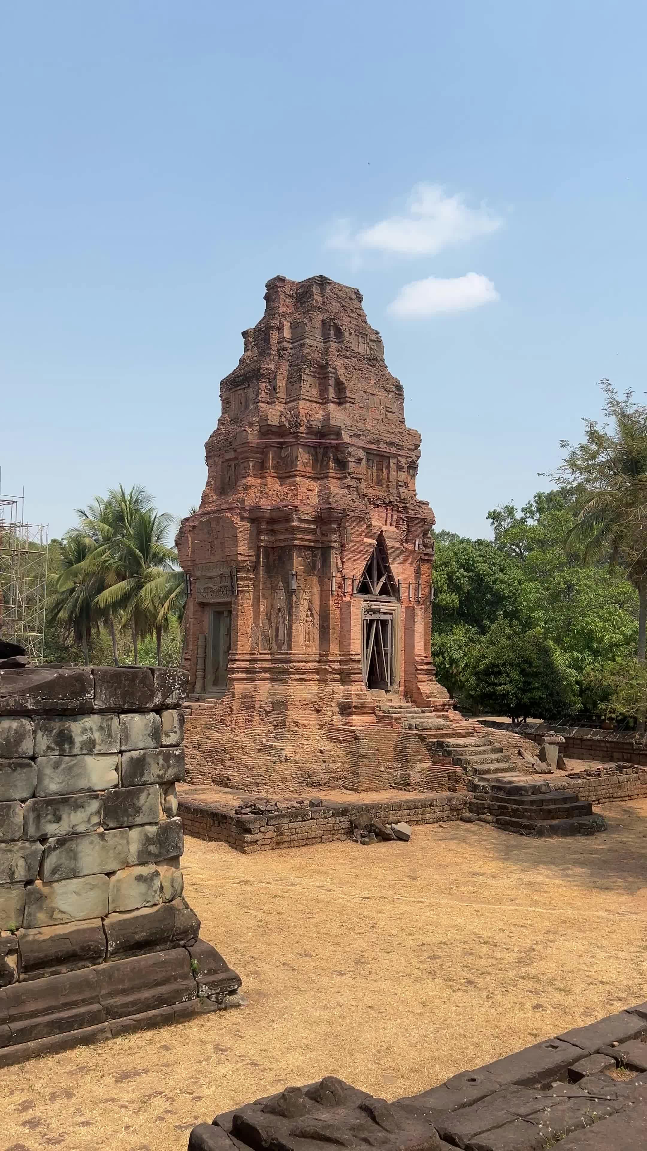 Ancient Khmer Brick Temple Under Bright Sky Free Stock Video Footage ...