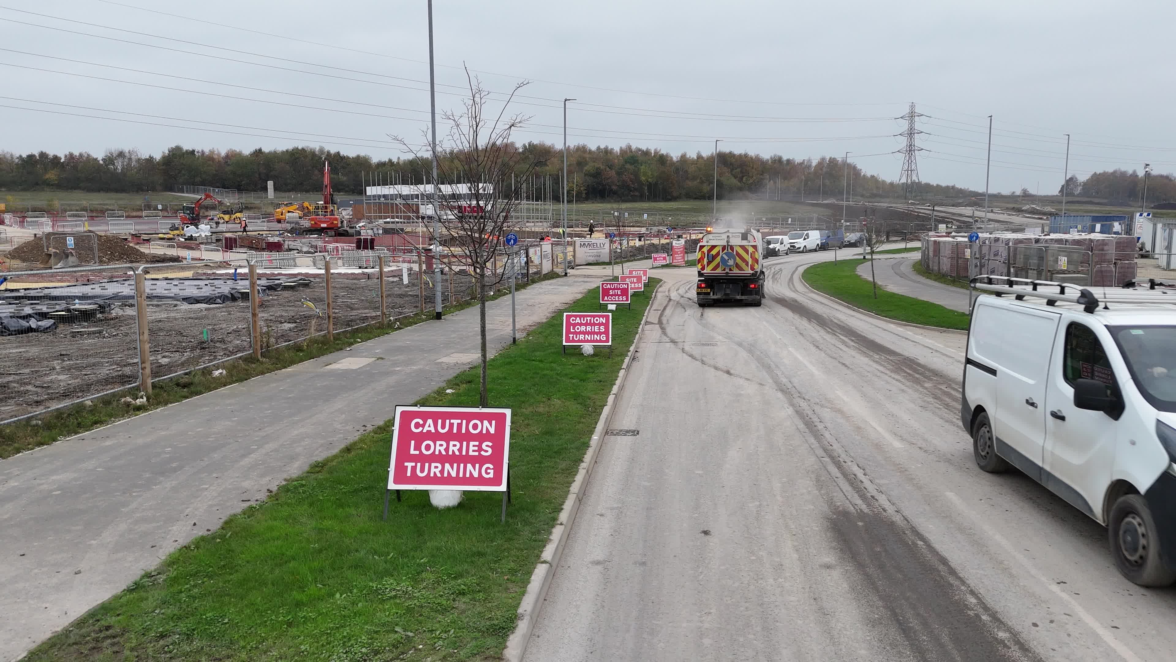 Construction Site Road with Lorries Turning Warning Free Stock Video ...
