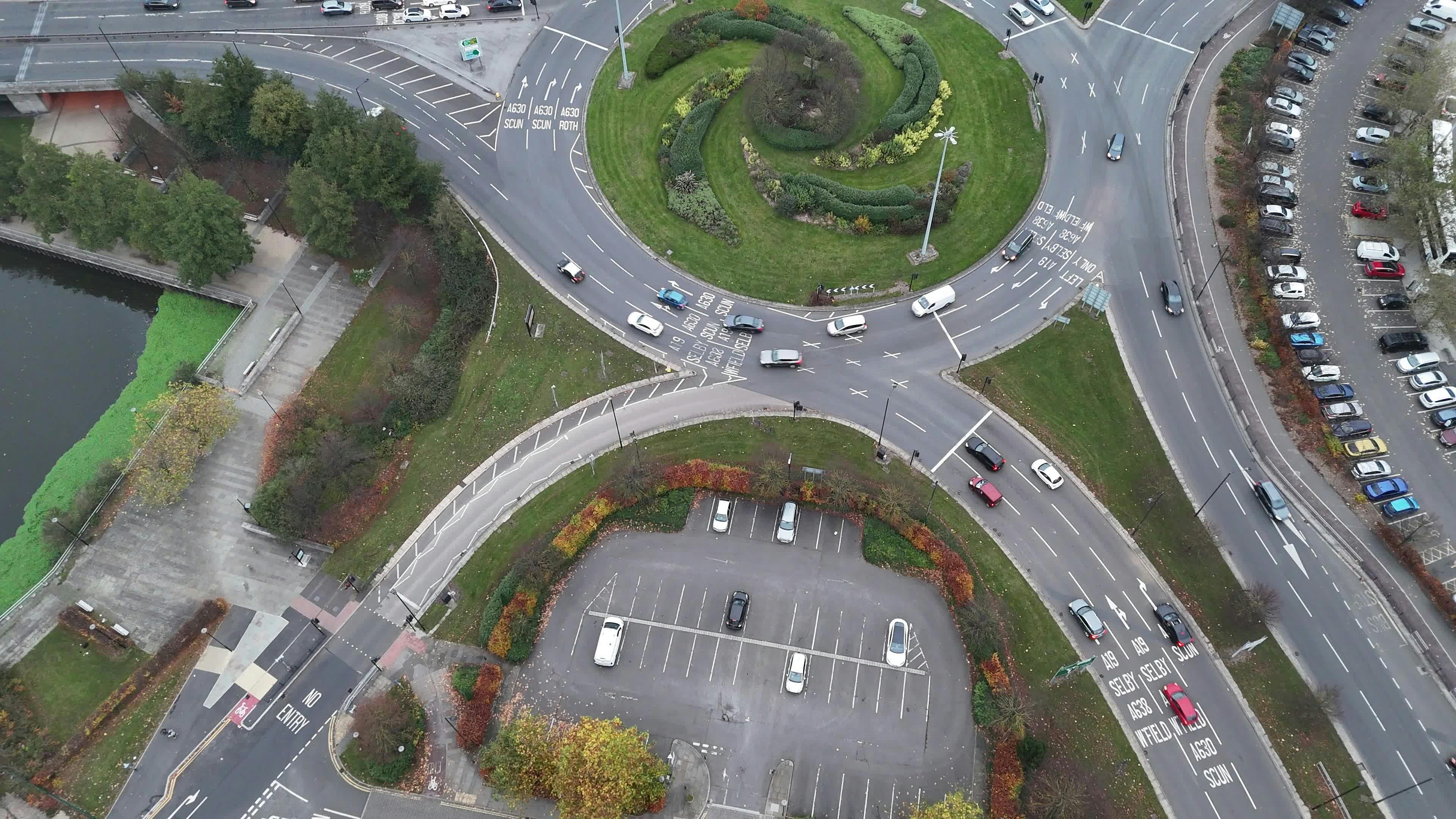 Aerial View of Busy Urban Roundabout Free Stock Video Footage, Royalty ...