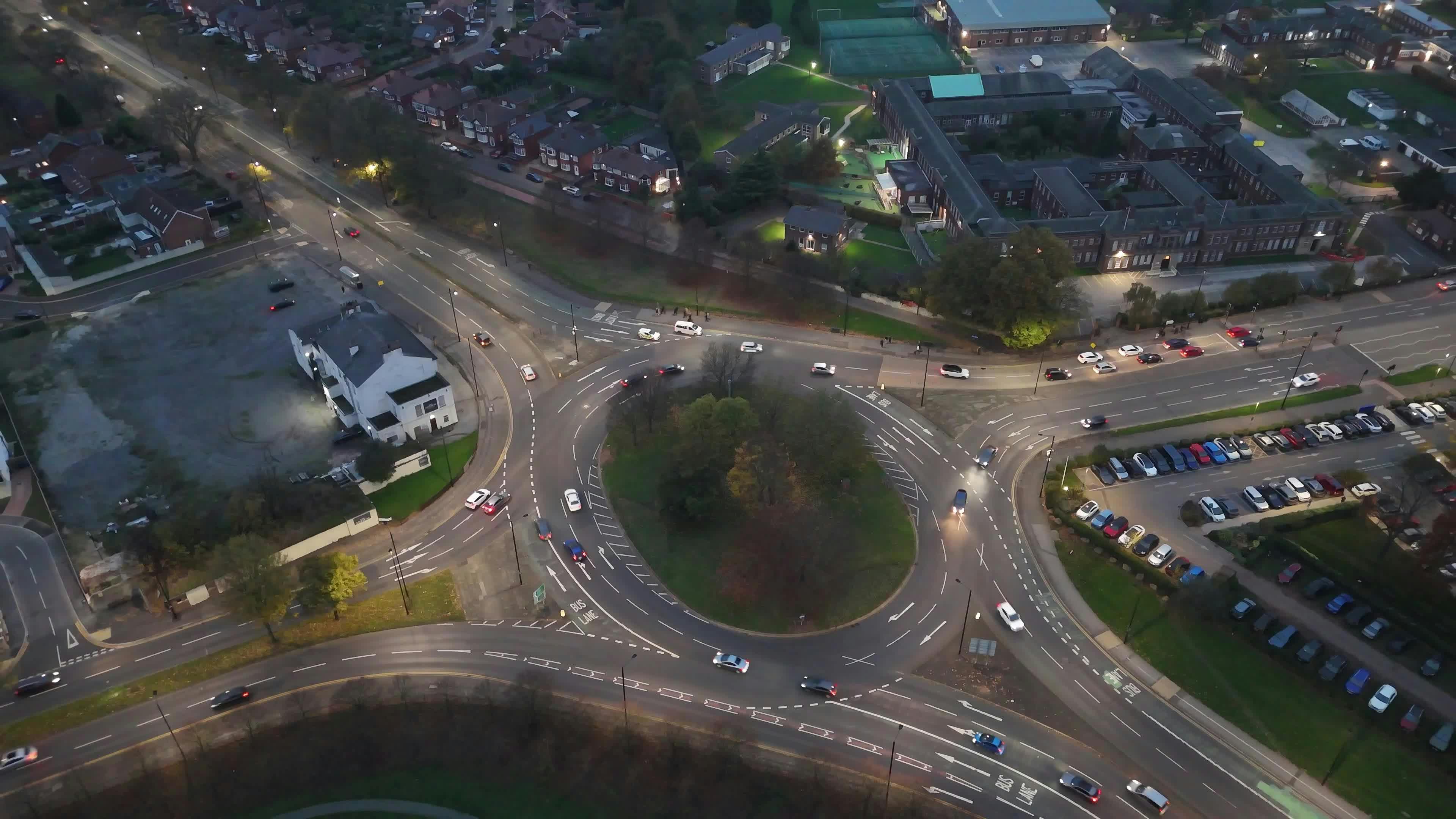 Aerial View of Busy Roundabout at Dusk Free Stock Video Footage ...