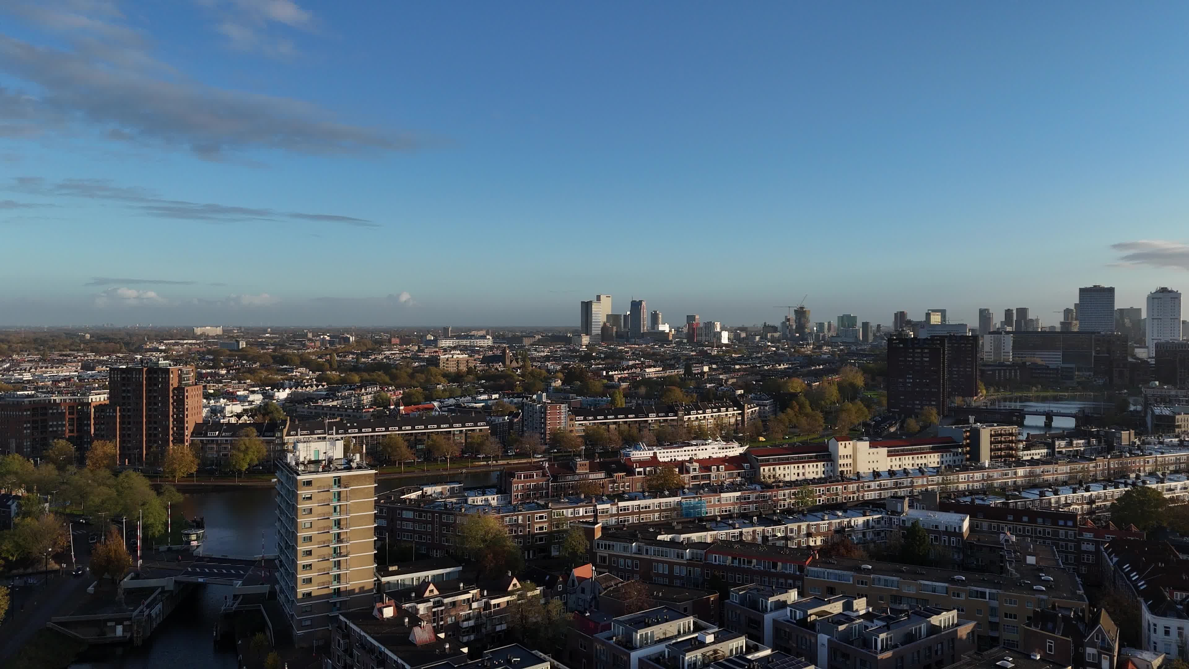 Aerial Morning View of Rotterdam Skyline Free Stock Video Footage ...