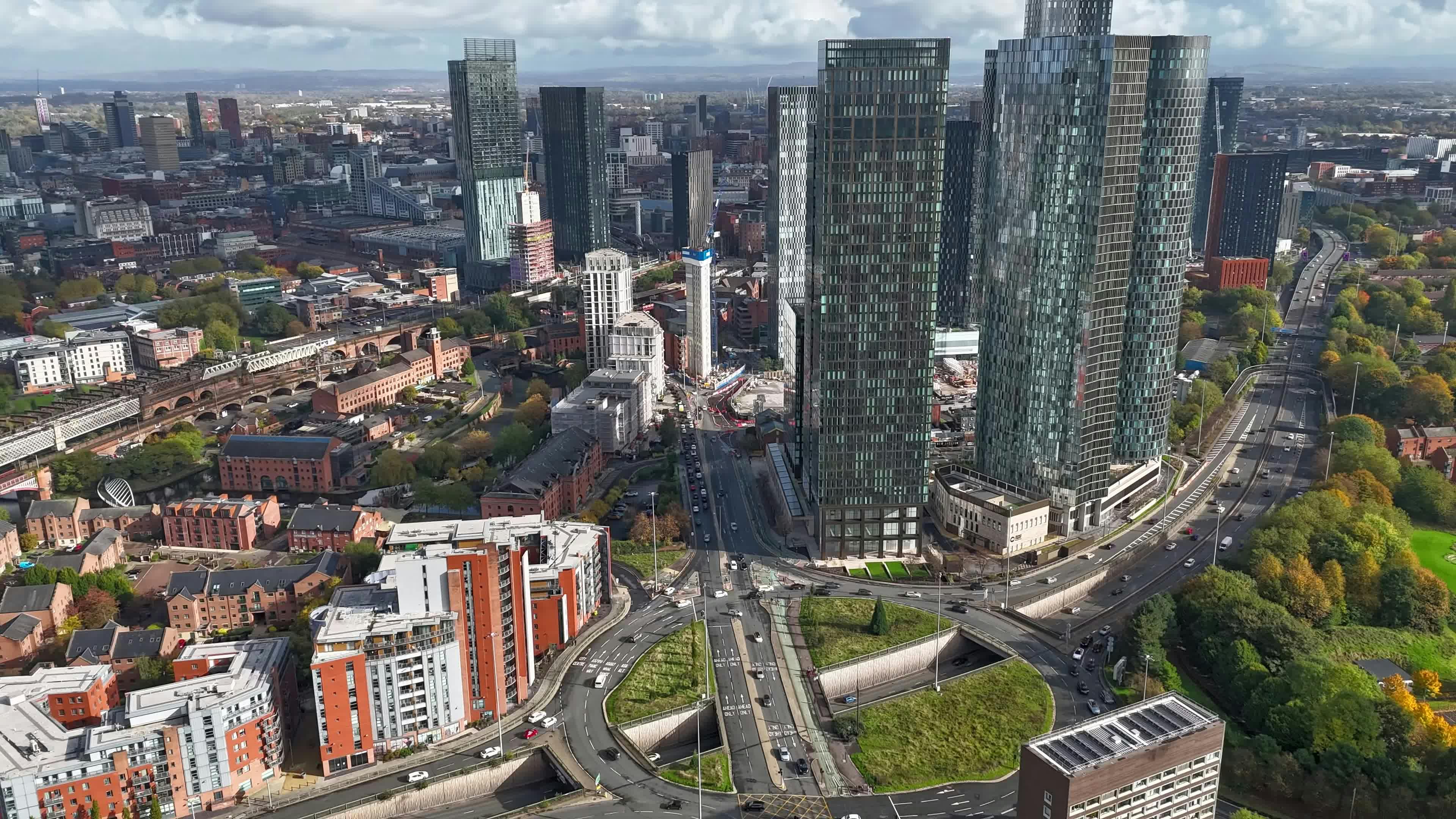Aerial View of Manchester's Modern Skyline Free Stock Video Footage ...