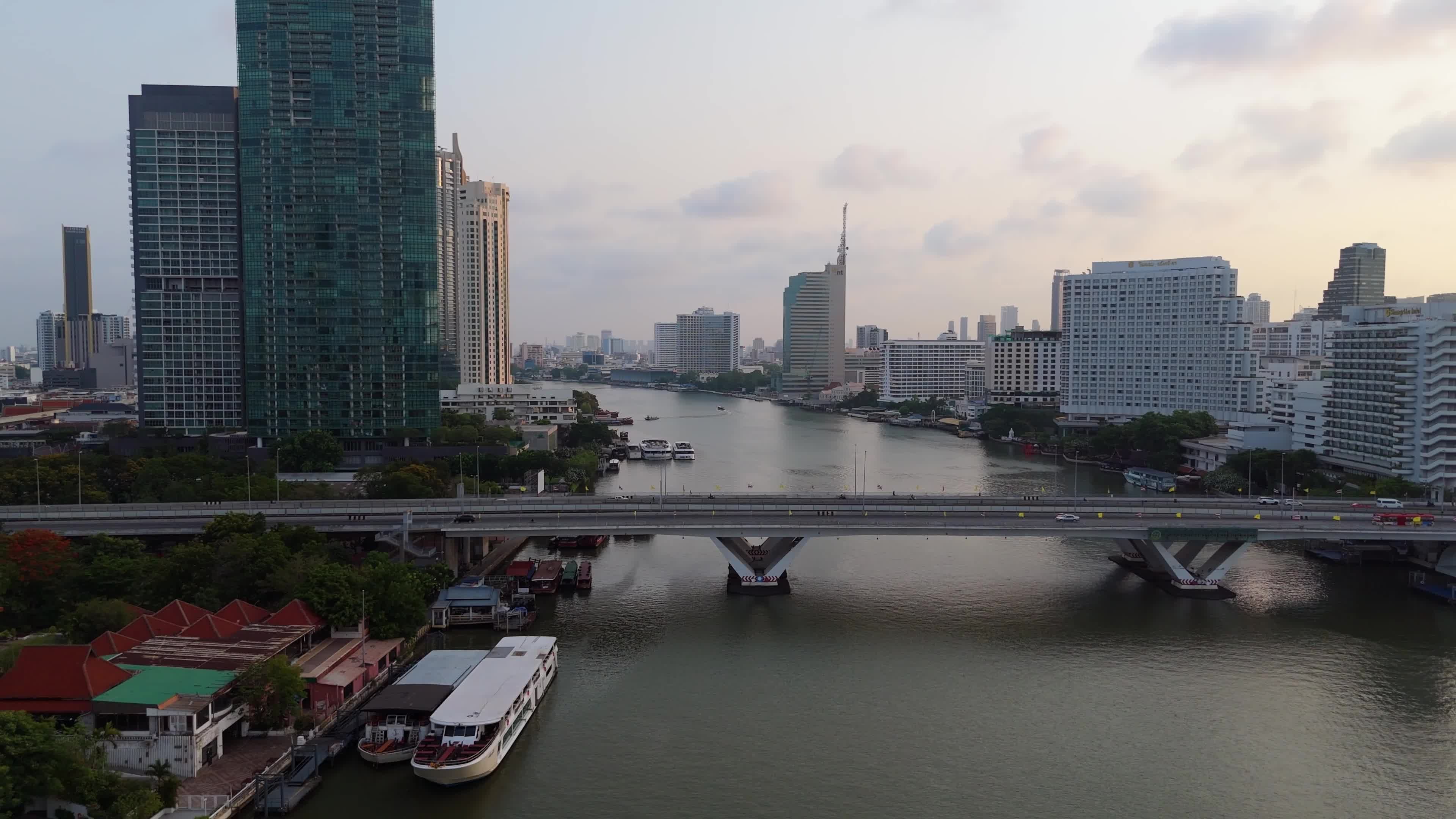 Aerial View of Bangkok Skyline at Dusk Free Stock Video Footage ...