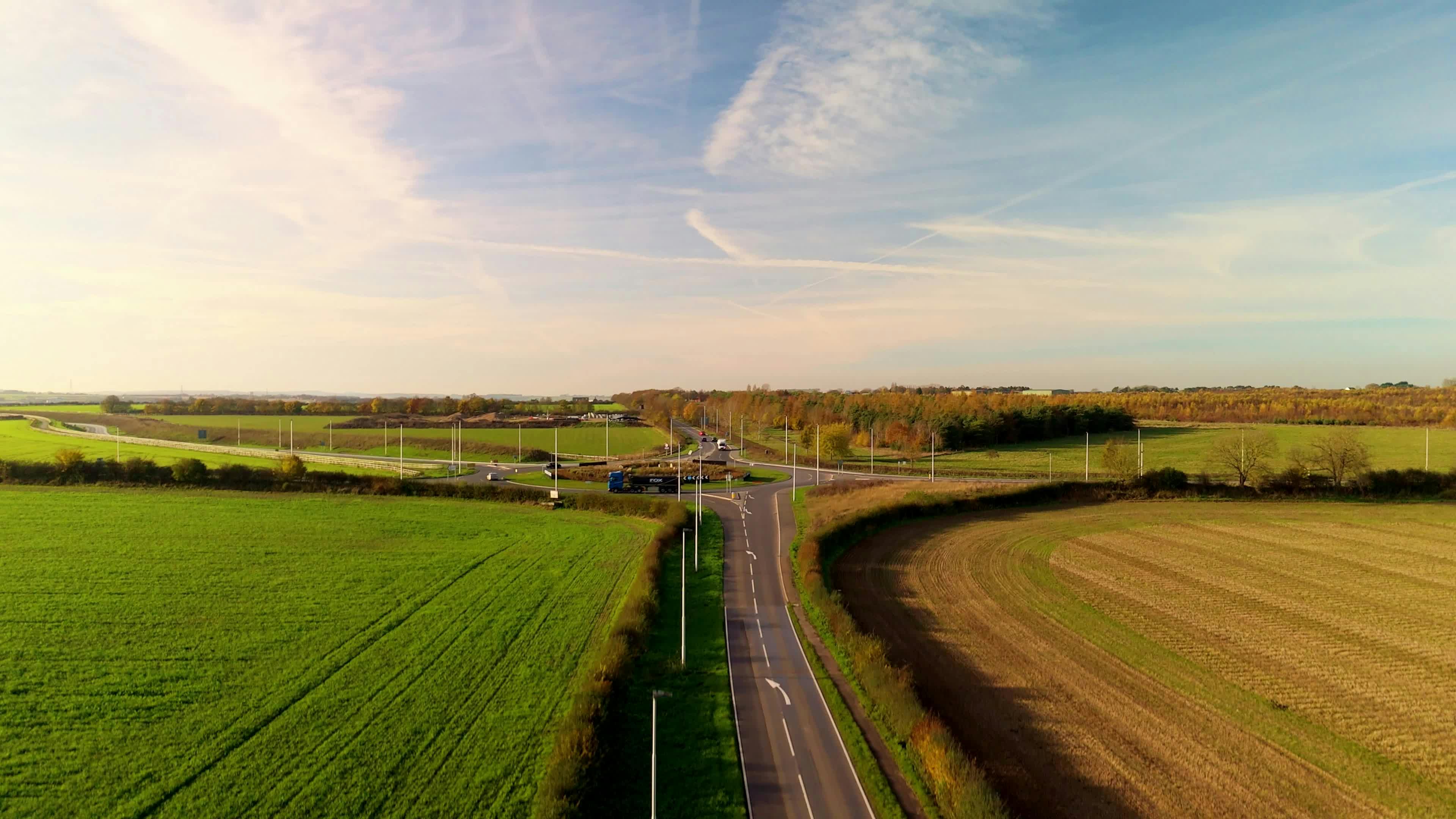 Scenic Aerial View of Rural Intersection at Sunset Free Stock Video ...