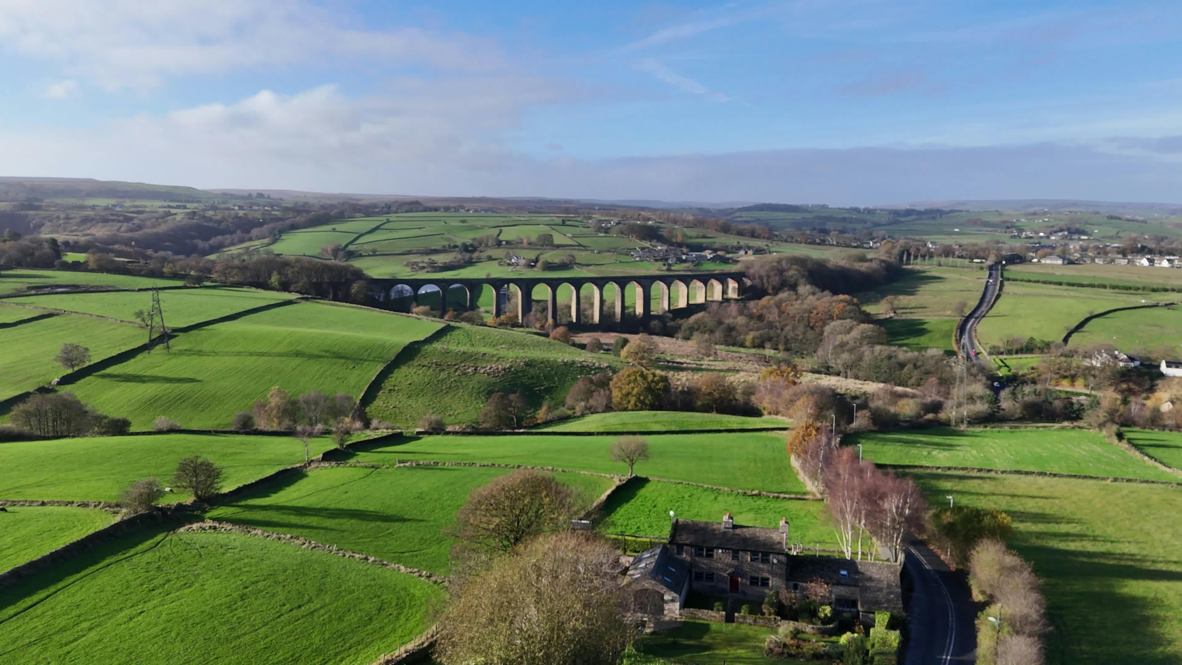 Scenic Aerial View of English Countryside Viaduct Free Stock Video ...