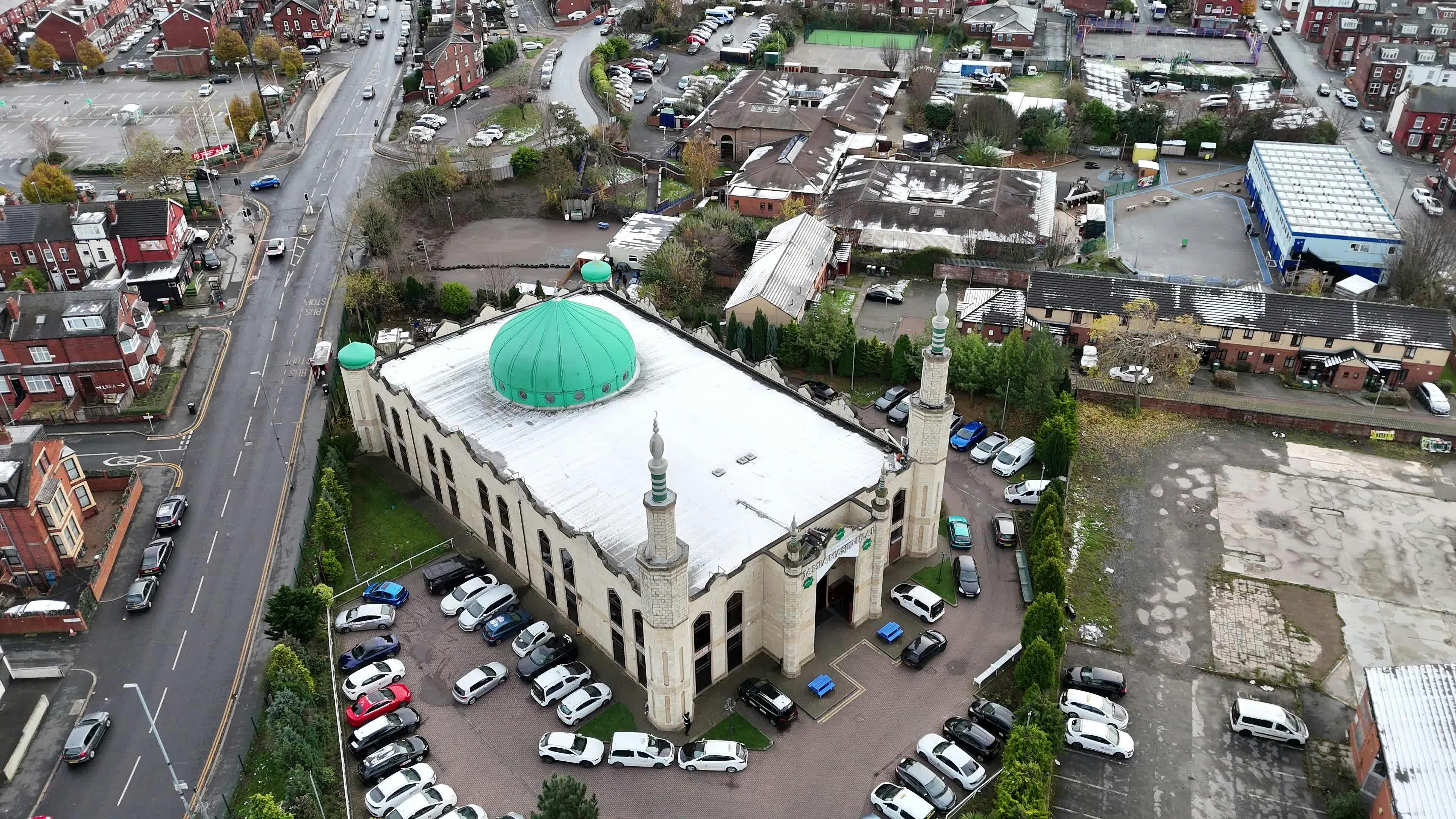 Aerial View of Mosque in Urban Area Free Stock Video Footage, Royalty ...