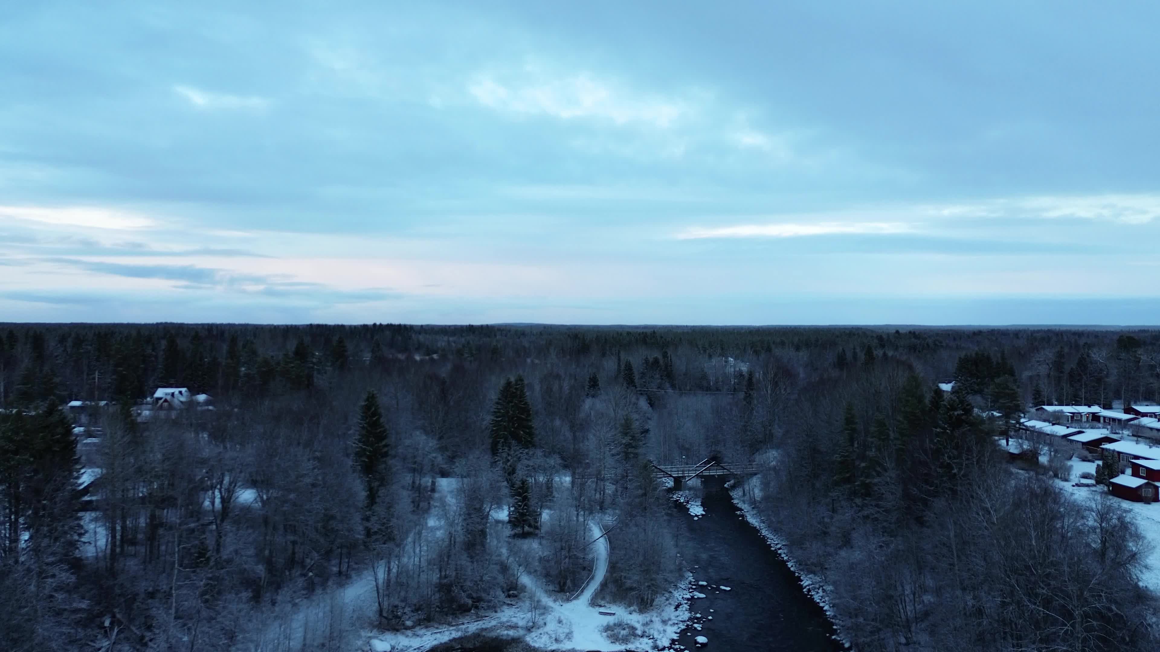 Aerial Winter Landscape of Snowy Forest and River Free Stock Video ...