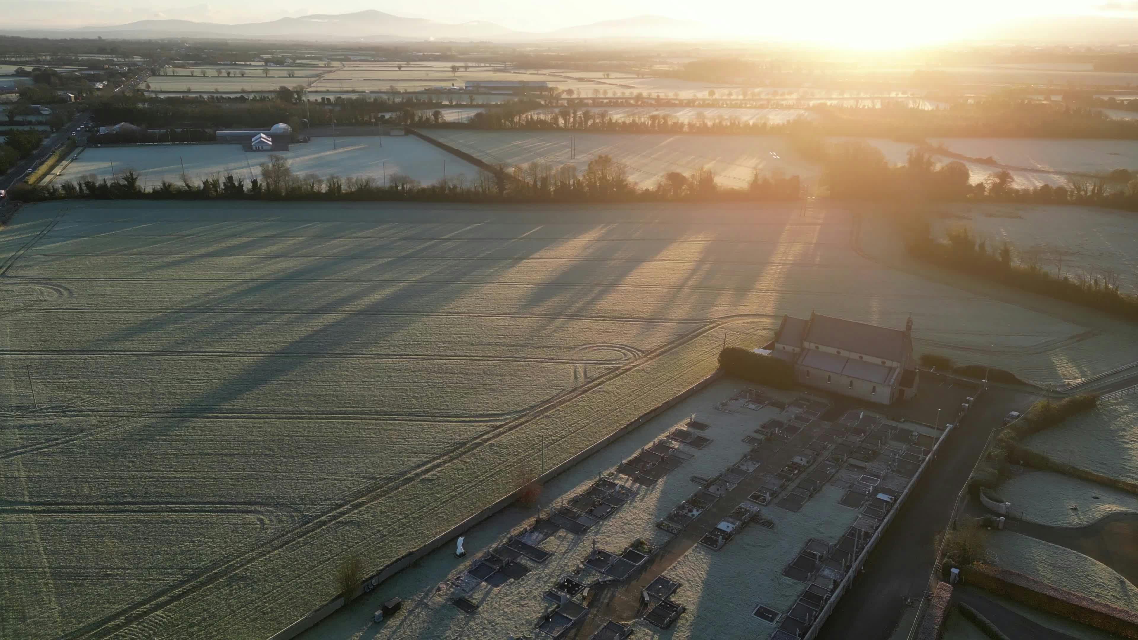 Winter Aerial View of Frosty Irish Countryside Free Stock Video Footage ...