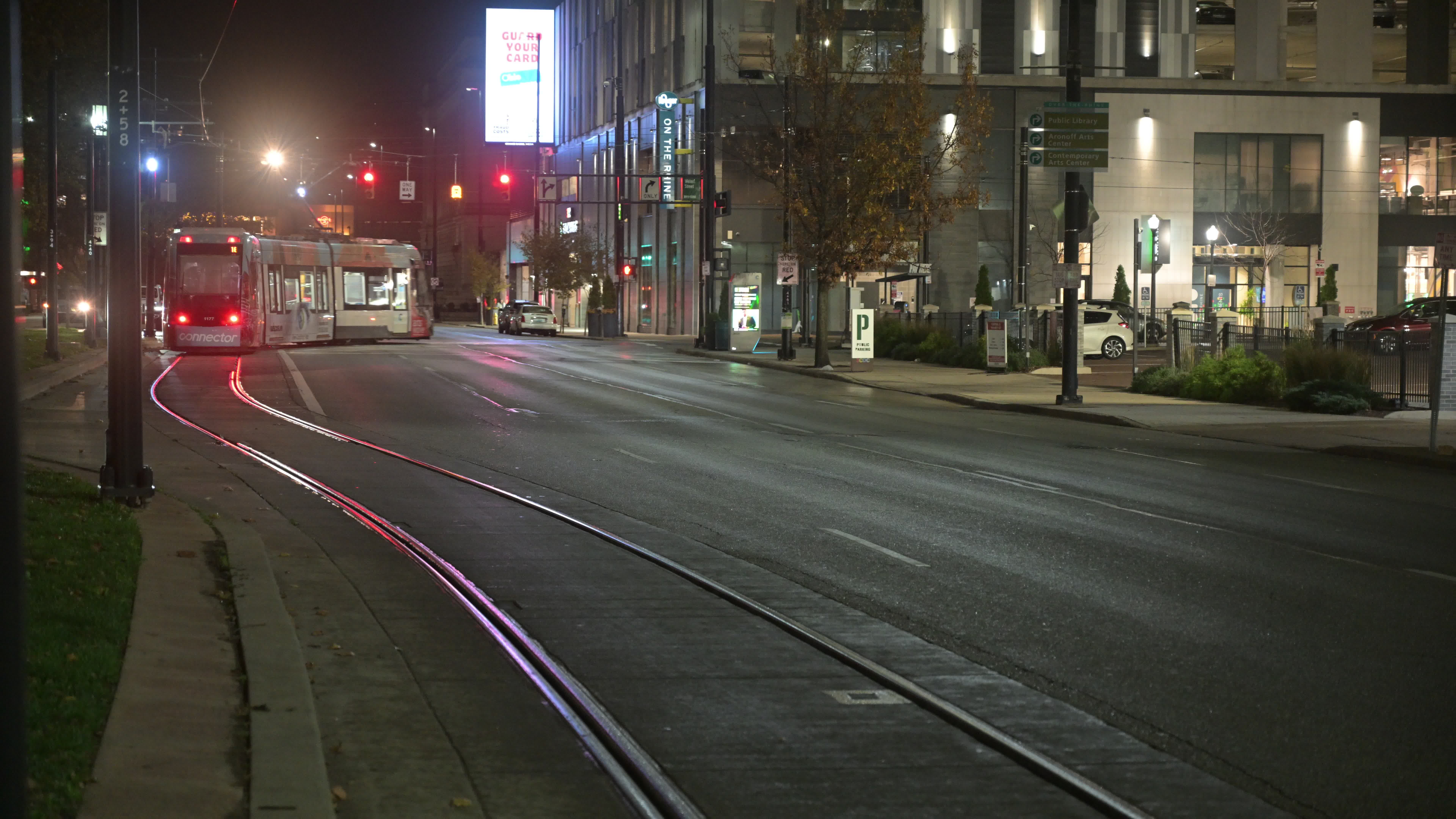 Nighttime Streetcar Journey in Cincinnati Downtown Free Stock Video ...