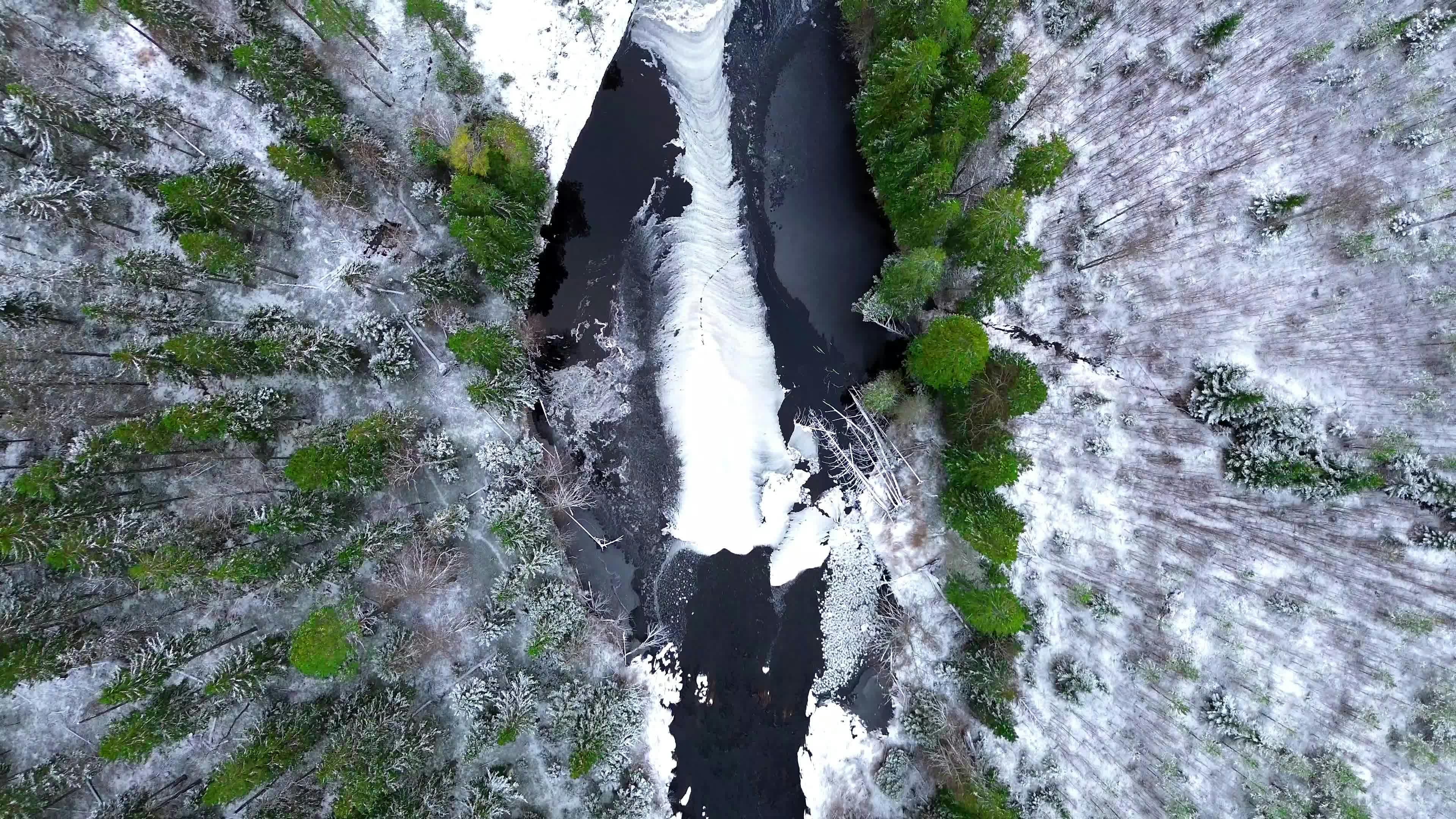 Aerial Winter Wonderland: Snowy River and Forest Free Stock Video ...