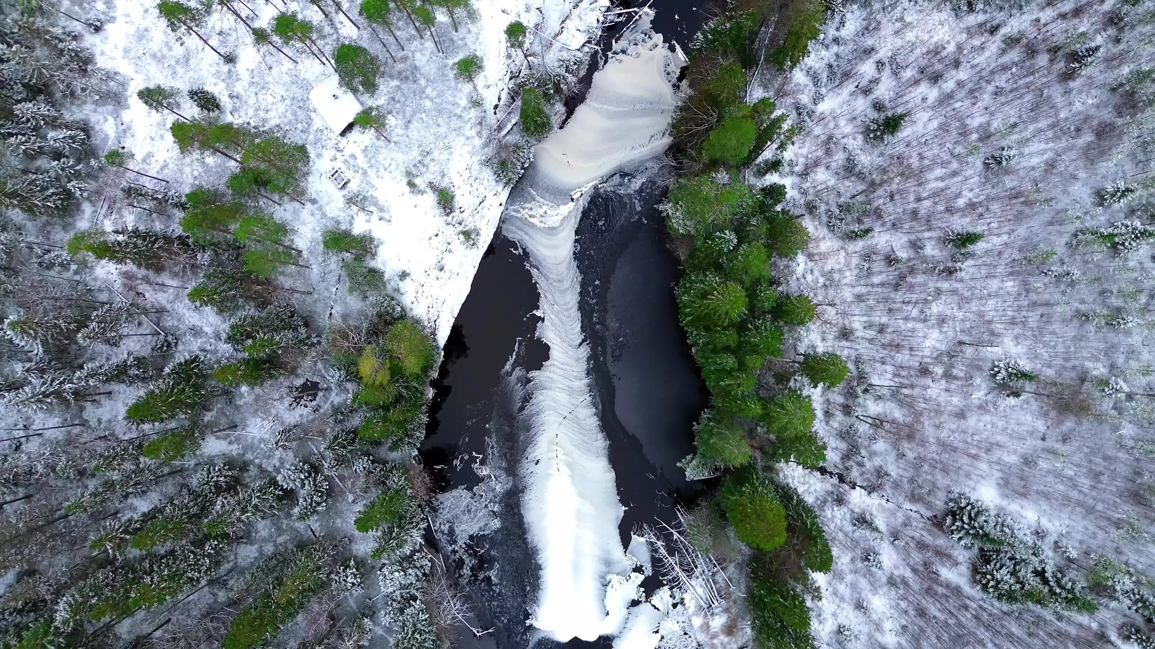 Aerial Winter Snowfall Over Serene River Free Stock Video Footage ...
