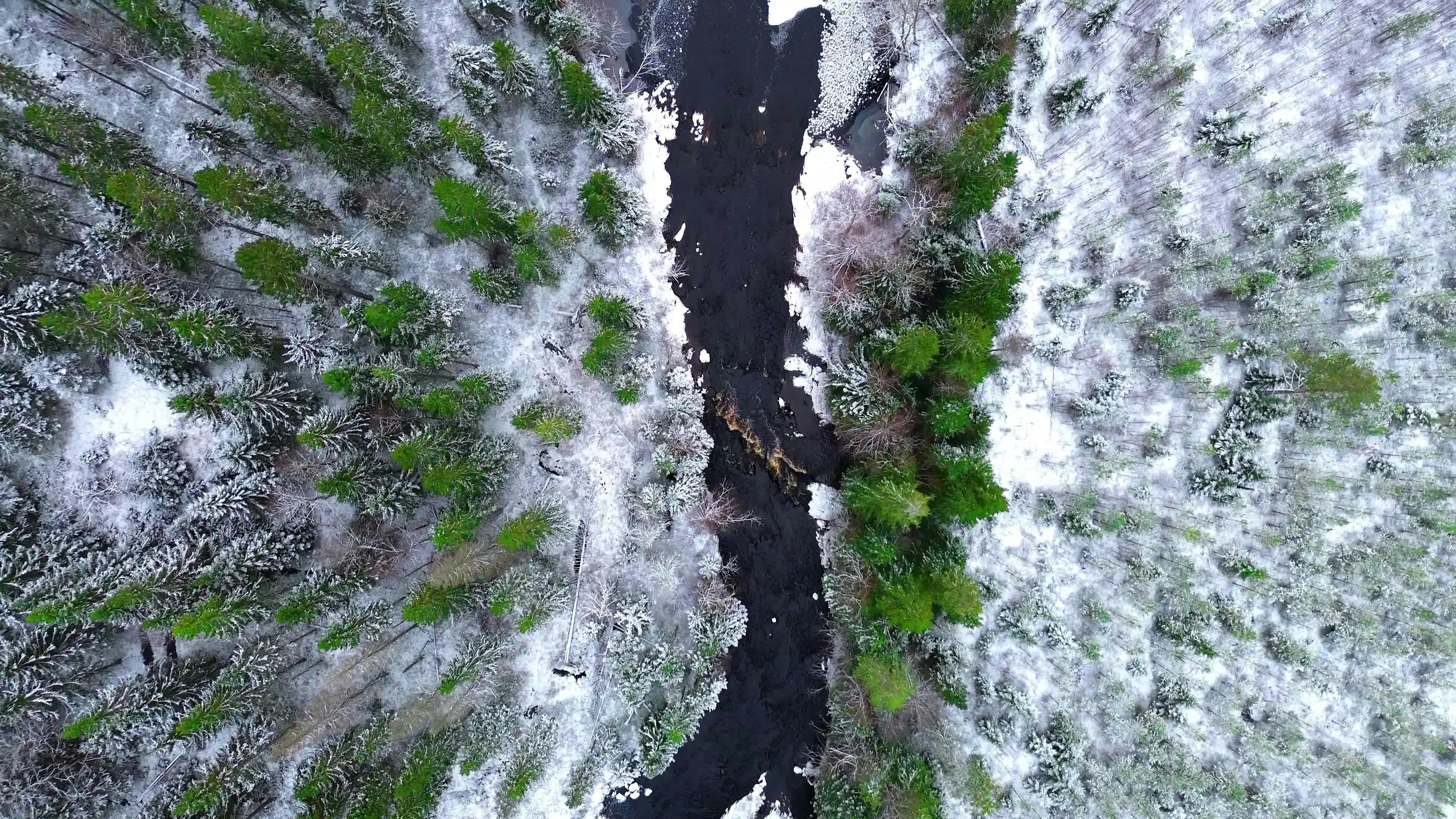 Stunning Aerial View of Snowy Winter River Free Stock Video Footage ...