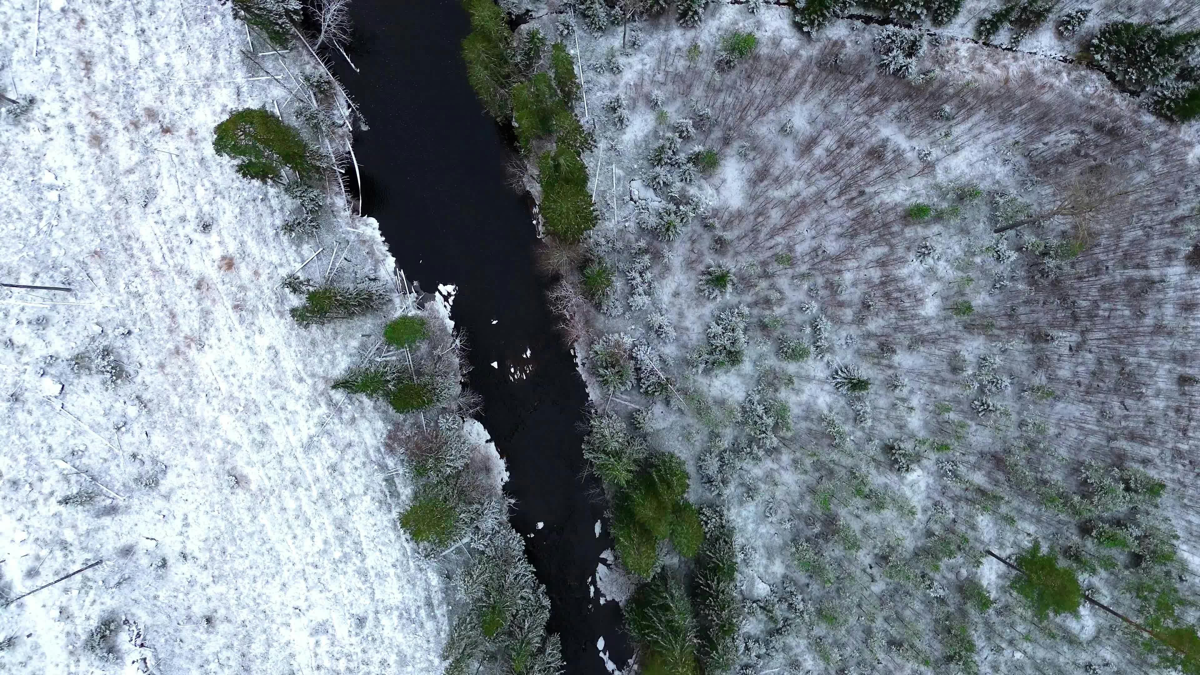 Aerial View of Snowy Winter River Landscape Free Stock Video Footage ...