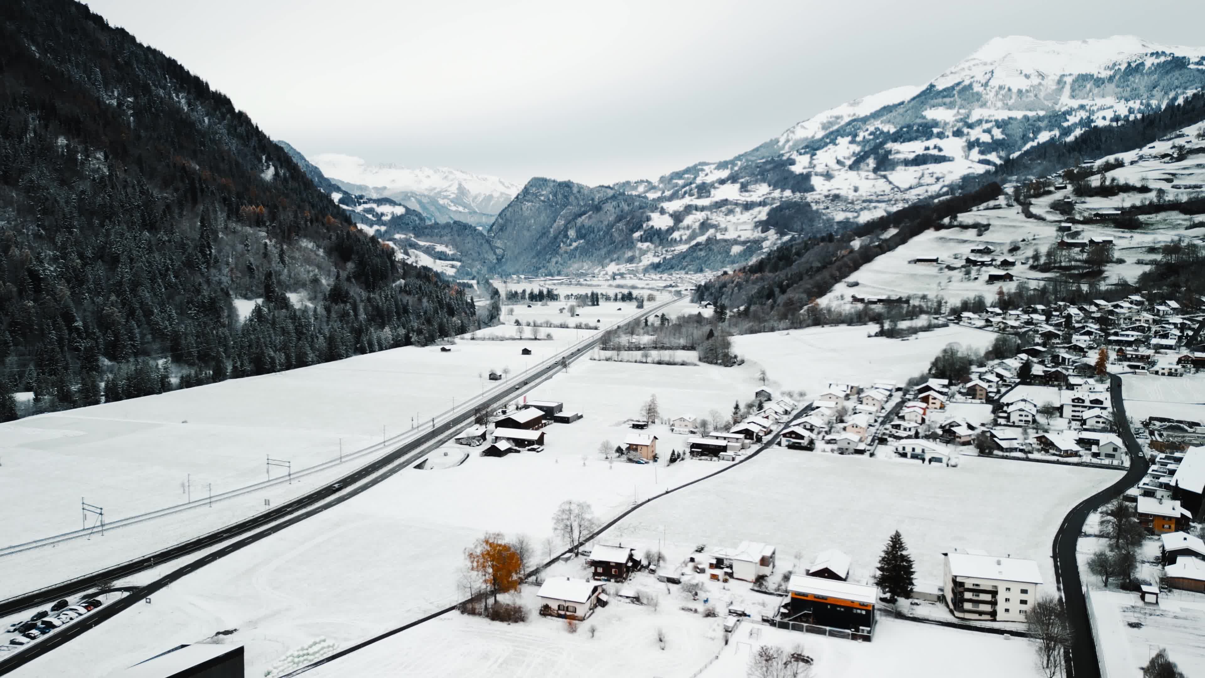 Breathtaking Snowy Alpine Valley Aerial View Free Stock Video Footage ...