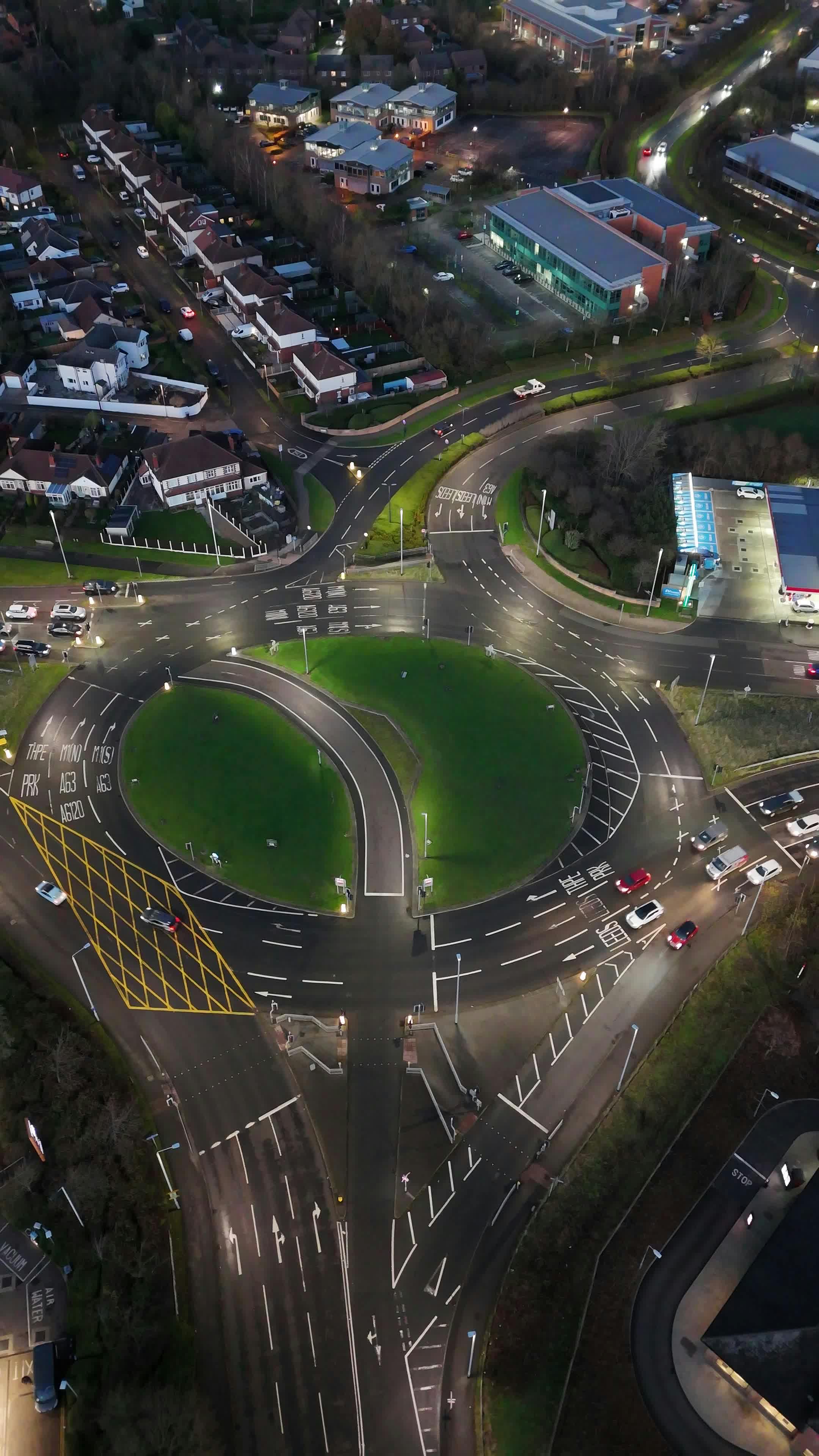Aerial View of Busy Roundabout at Dusk Free Stock Video Footage ...