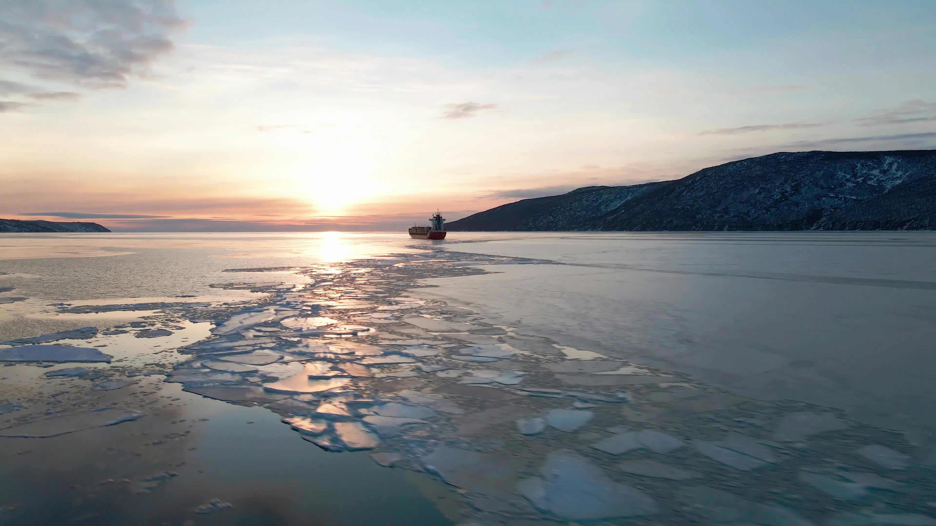 Majestic Icebreaker Ship at Sunrise on Frozen Sea Free Stock Video ...