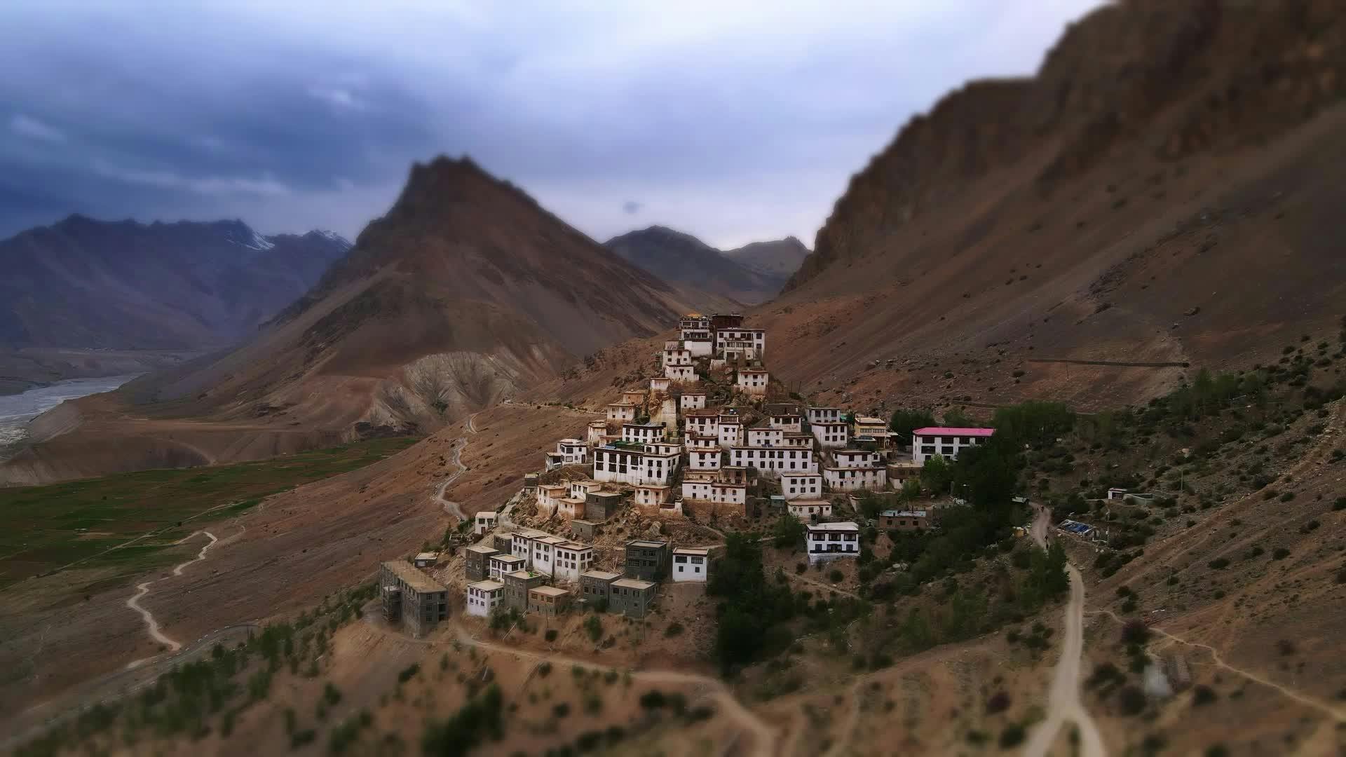 Epic Aerial View of Key Monastery in Indian Himalayas Free Stock Video ...