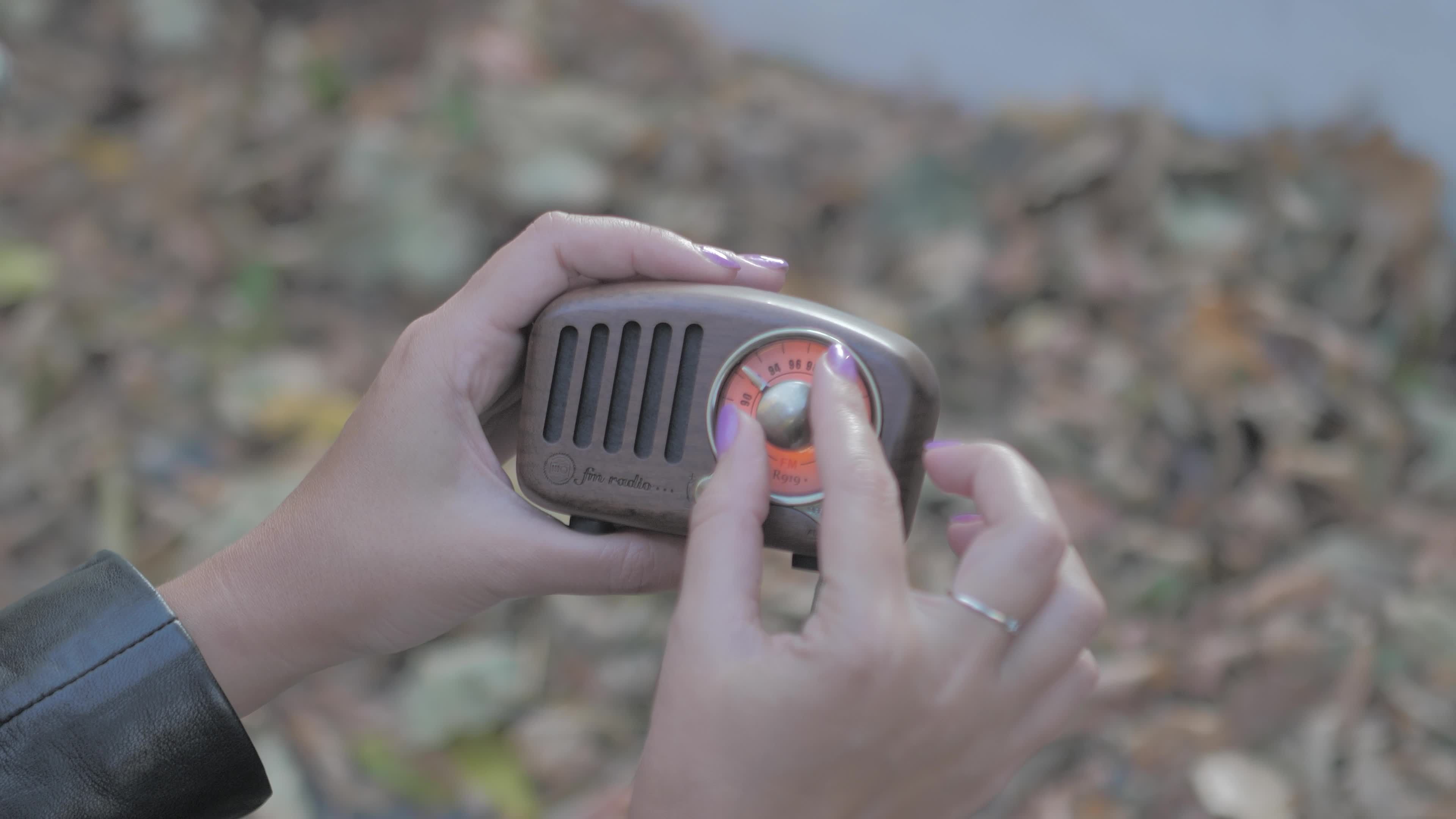 Tuning a Vintage Radio in Autumn Leaves Free Stock Video Footage ...