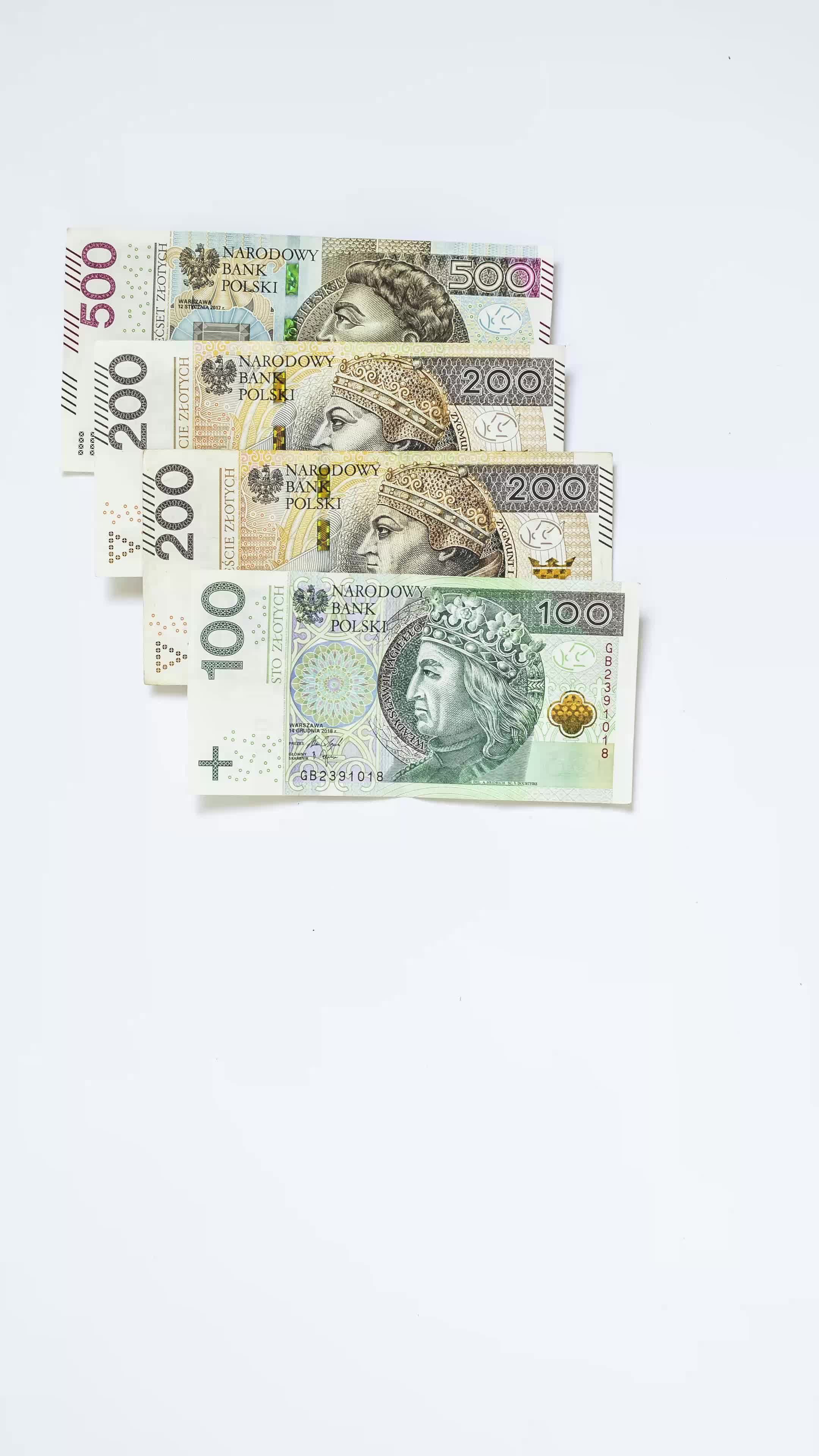 Pila De Billetes Polacos Ordenados Ordenadamente · Vídeo de stock gratuito