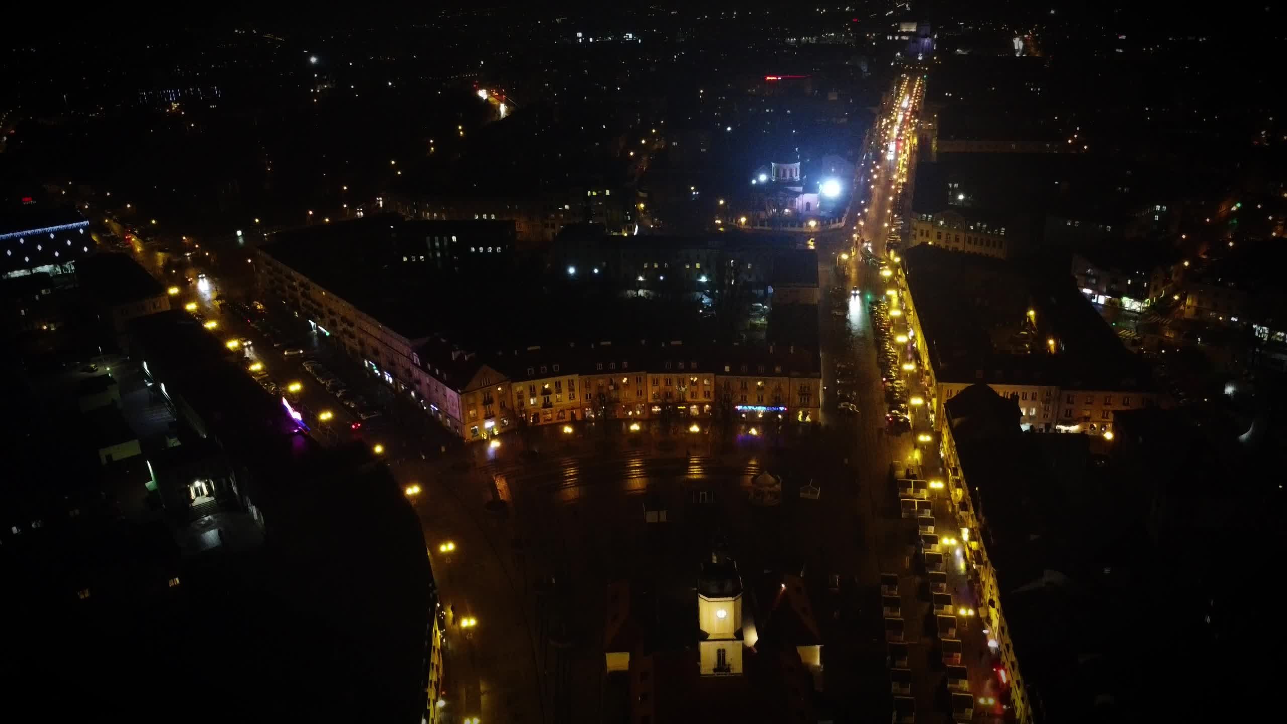 Aerial Night View of City Square with Vibrant Carousel Free Stock Video ...