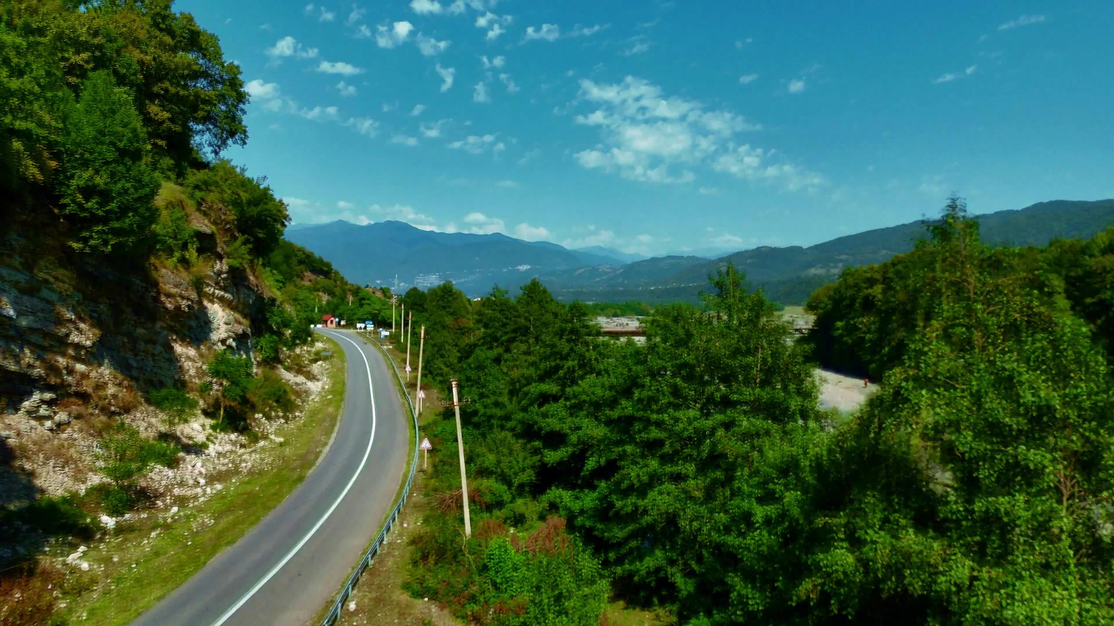 Scenic Aerial View of Mountains and River Road Free Stock Video Footage ...