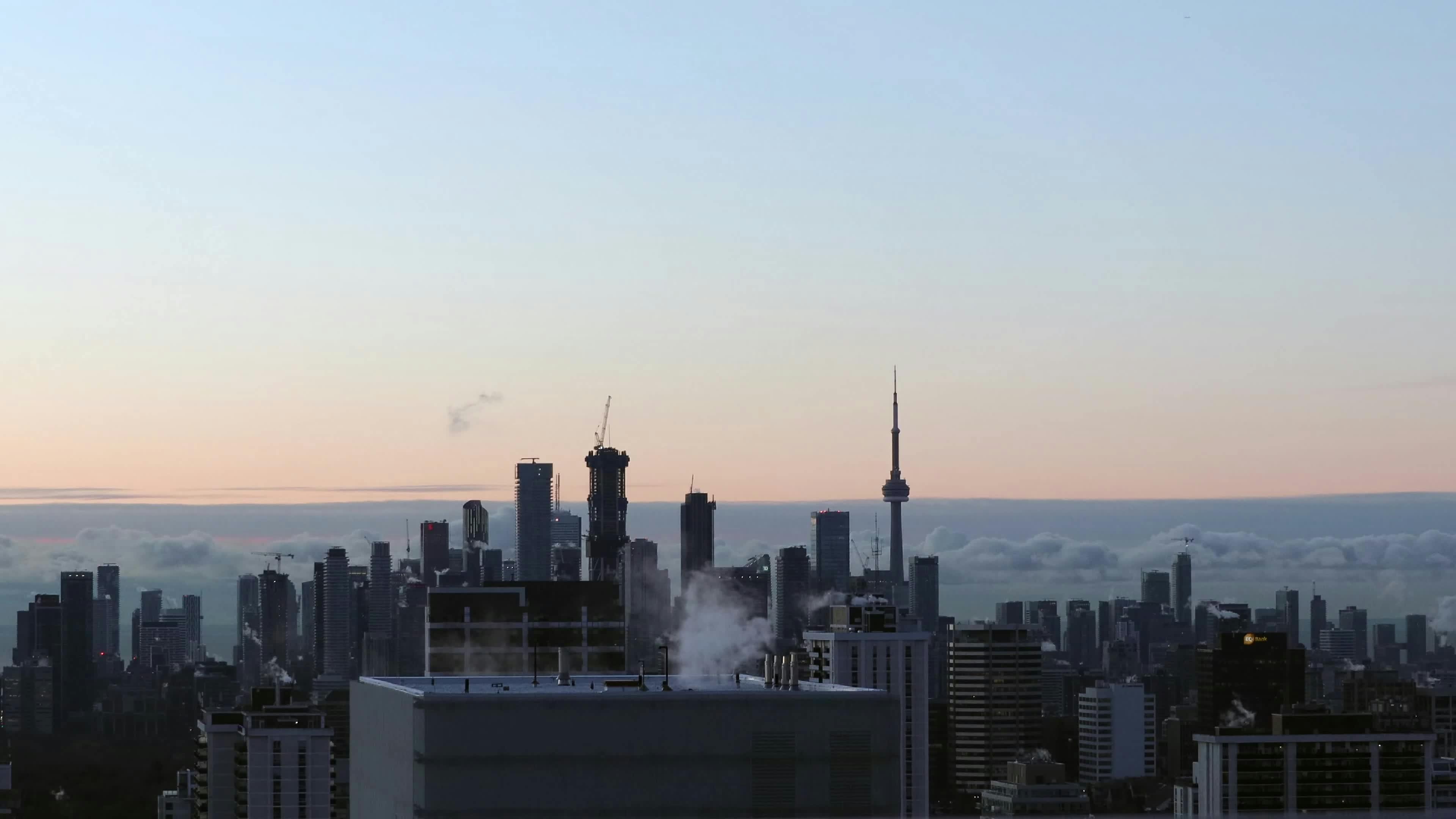 Toronto Skyline at Twilight with CN Tower Free Stock Video Footage, Royalty-Free 4K & HD Video Clip