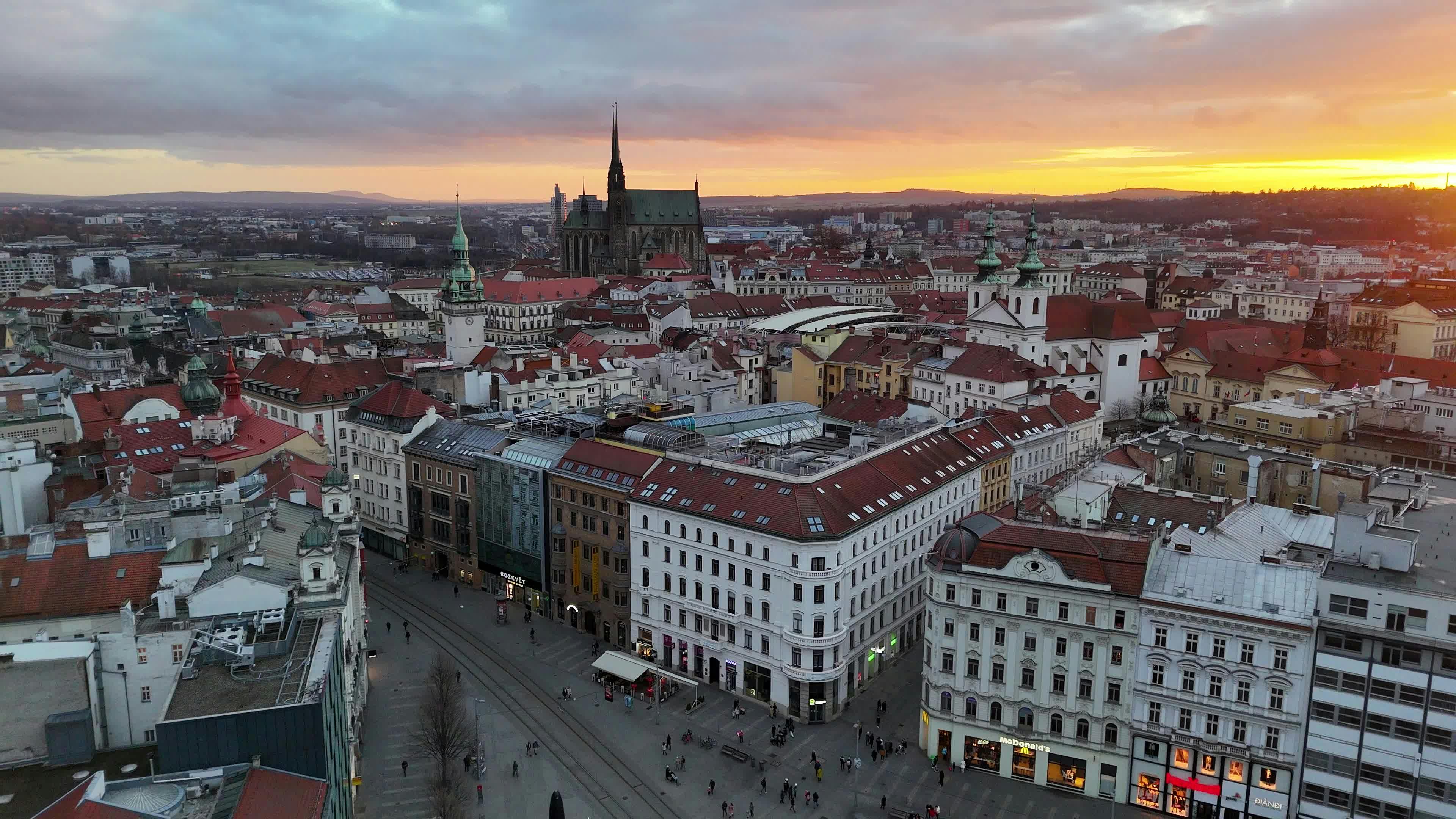 Aerial View of Brno Cityscape at Sunset Free Stock Video Footage ...