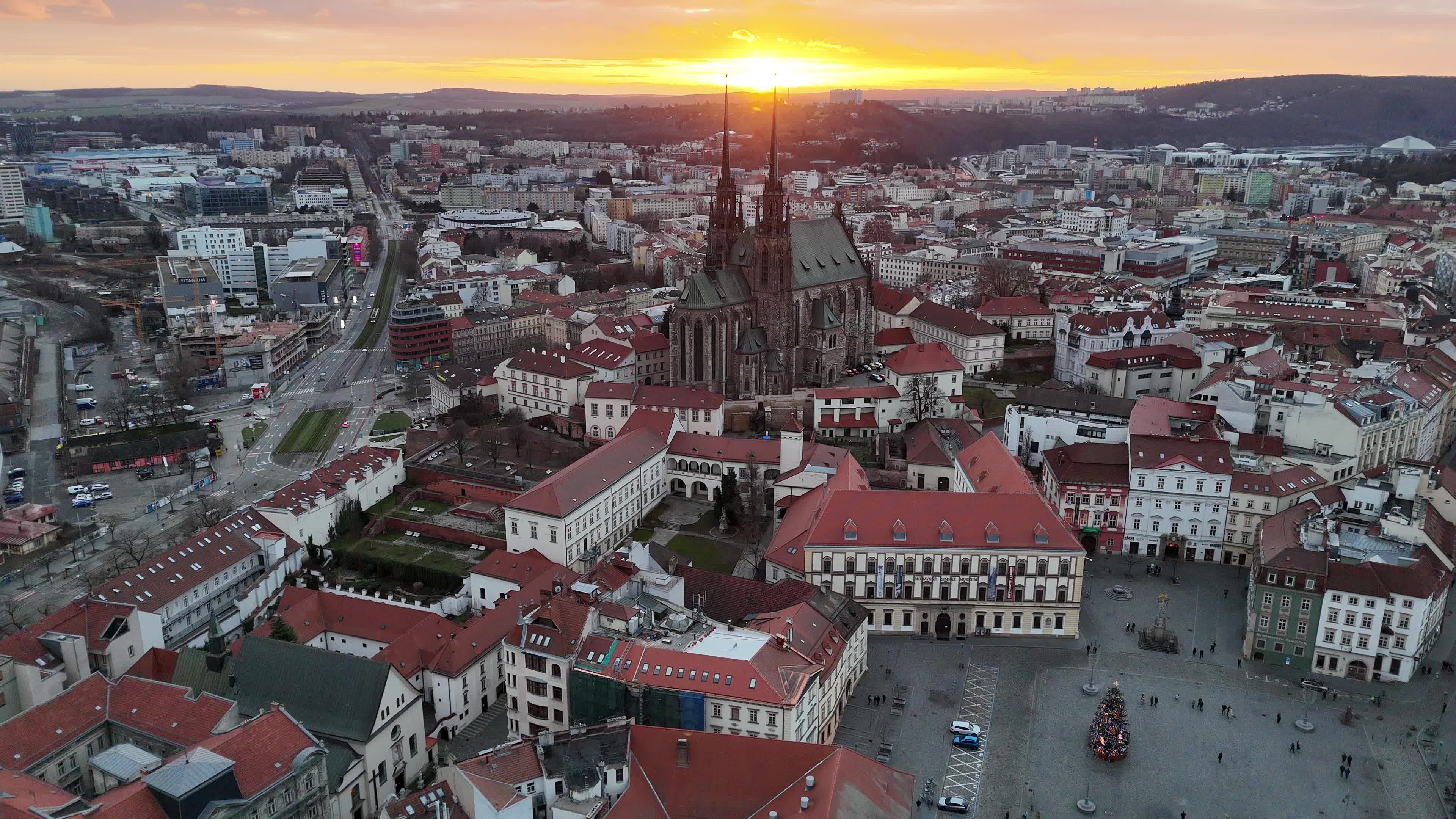 Breathtaking Aerial View of Brno at Sunset Free Stock Video Footage ...