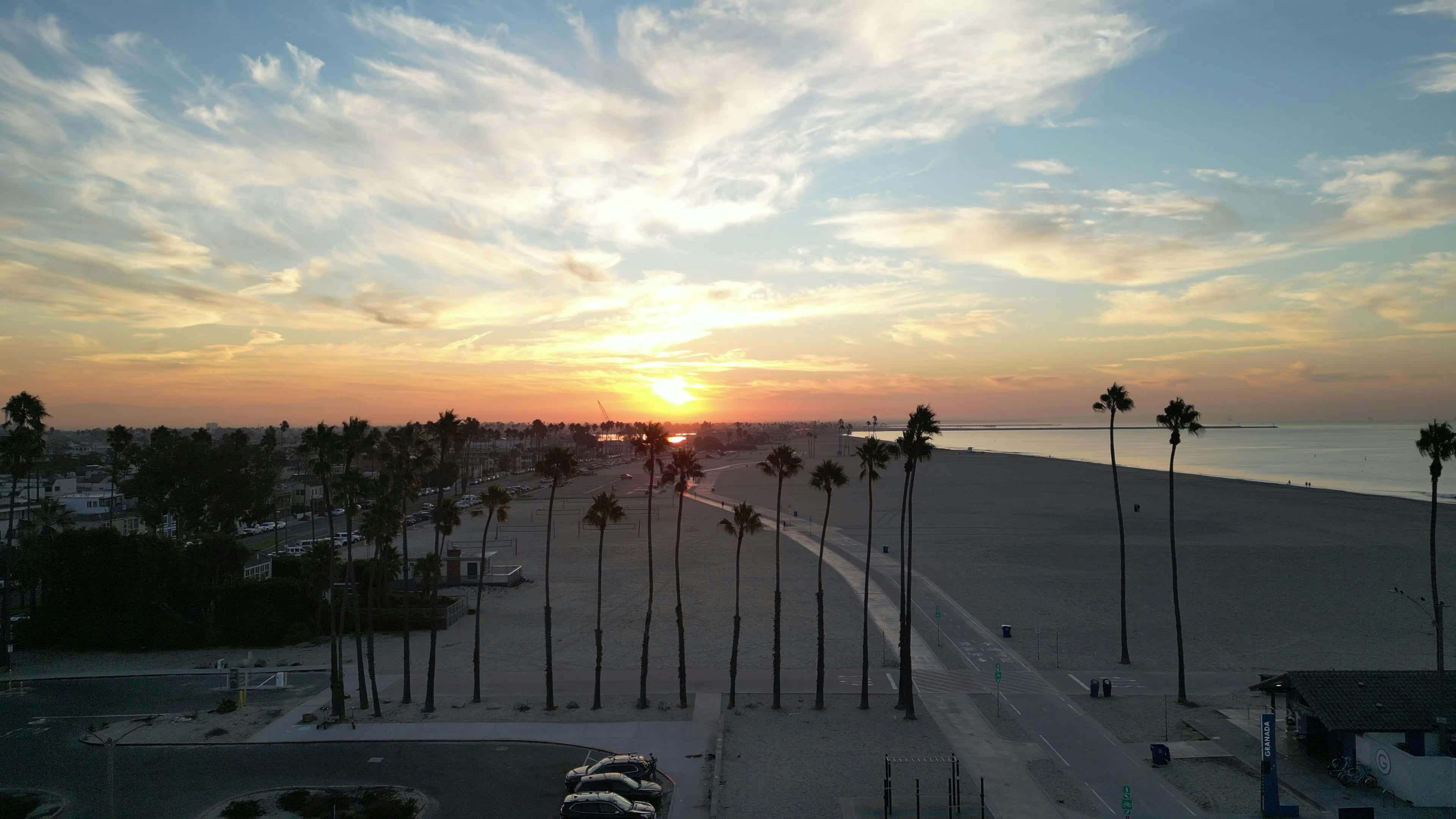 Captivating Long Beach Sunrise Aerial View Free Stock Video Footage ...