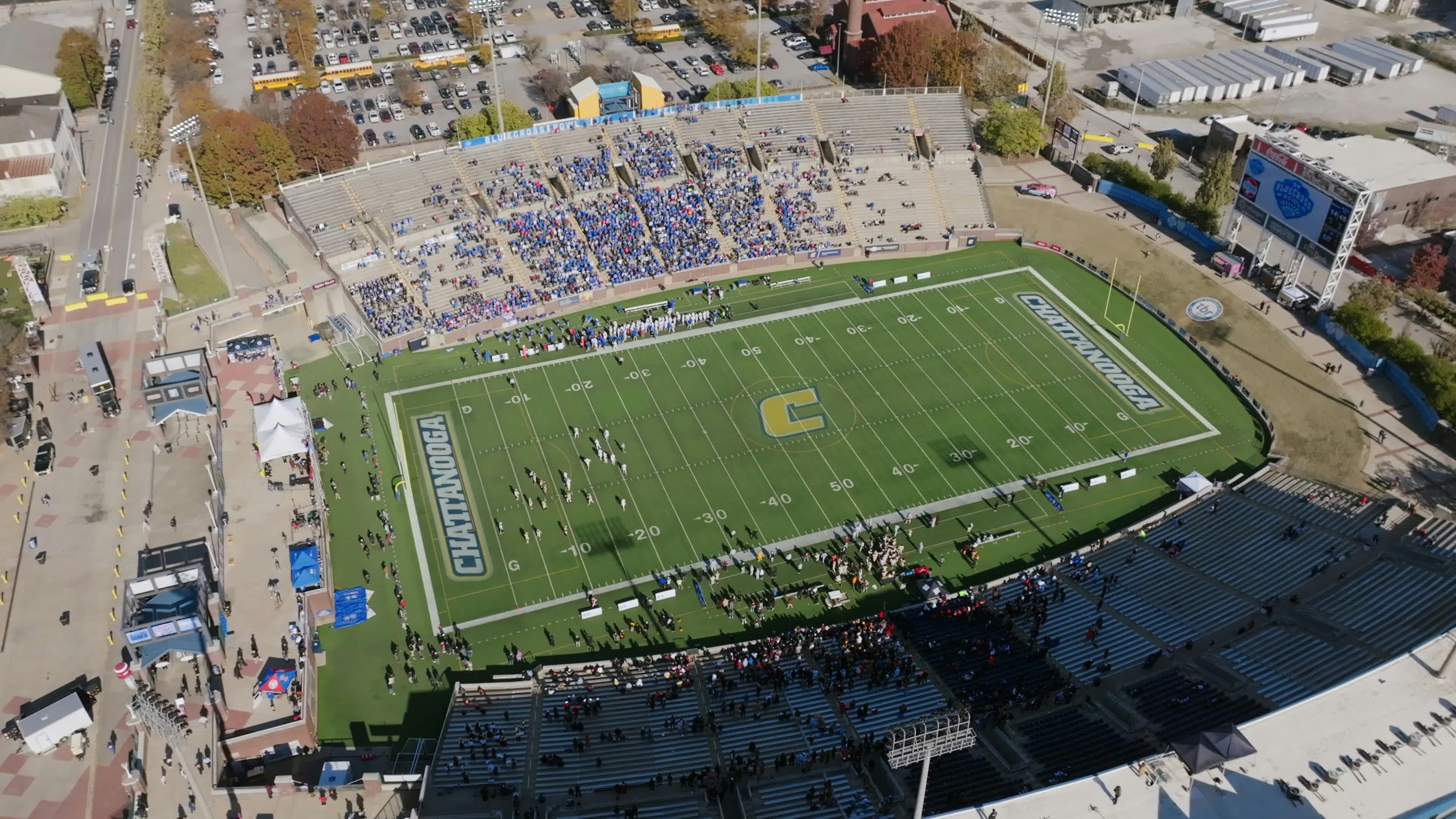 Aerial View of Busy Football Stadium in Fall Free Stock Video Footage ...
