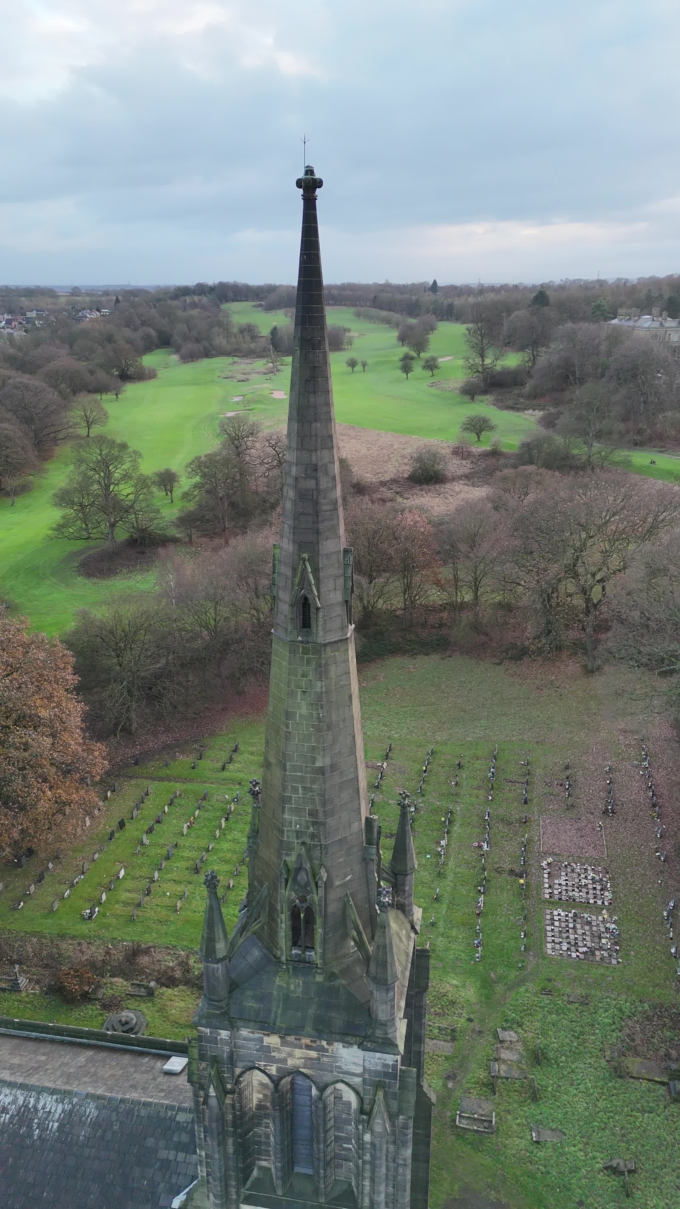 Aerial View of Historic Church Spire in Scenic Landscape Free Stock ...